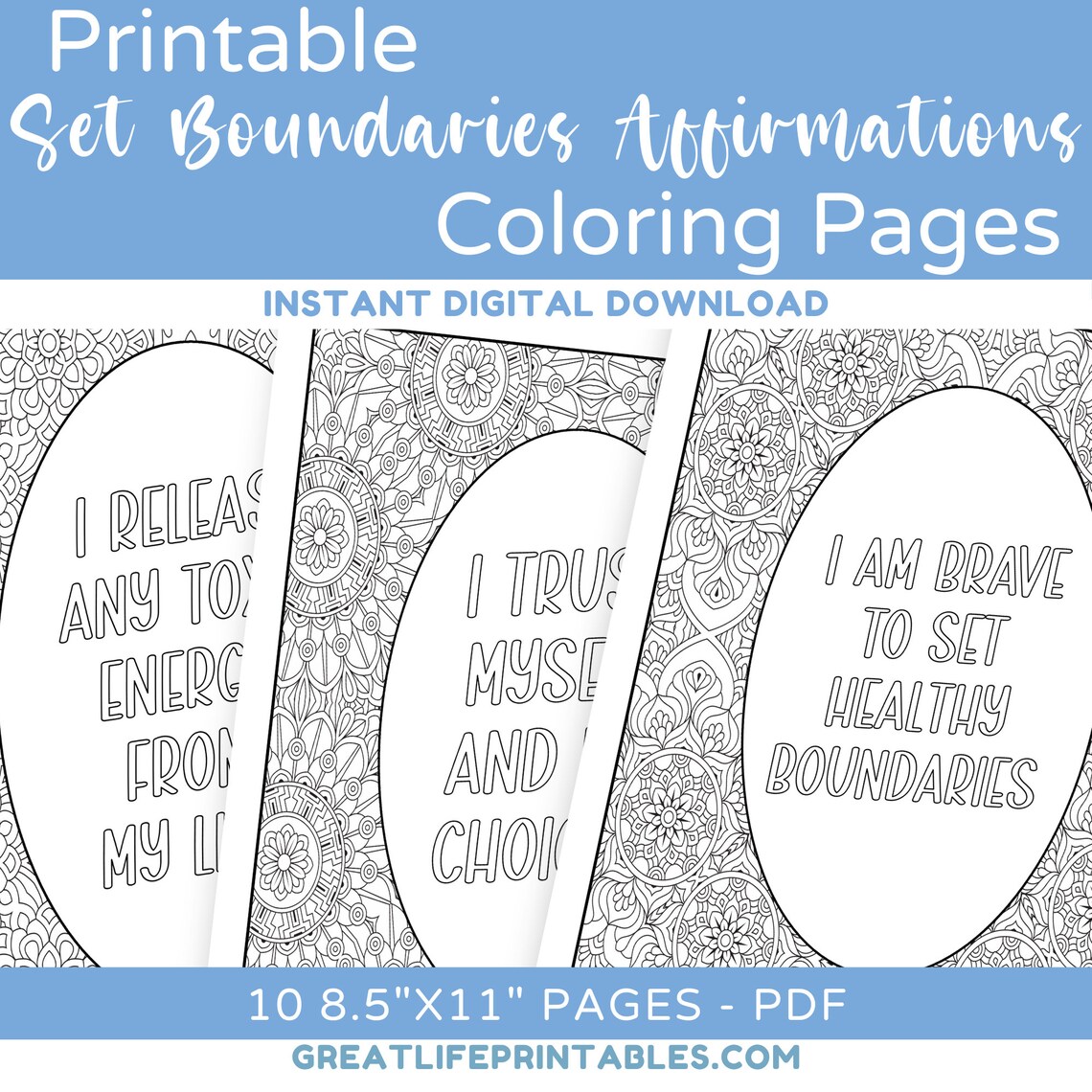 Set Boundaries Coloring Pages, Affirmation Coloring Pages, Printable ...