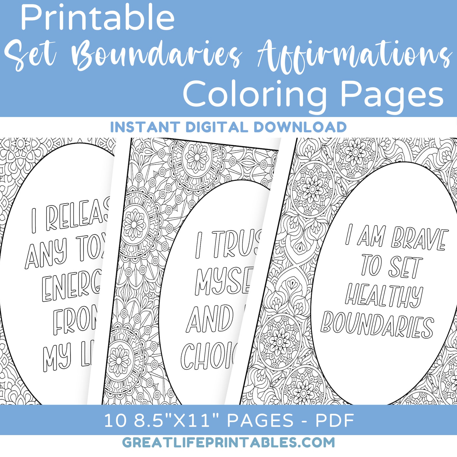 Set Boundaries Coloring Pages, Affirmation Coloring Pages, Printable ...