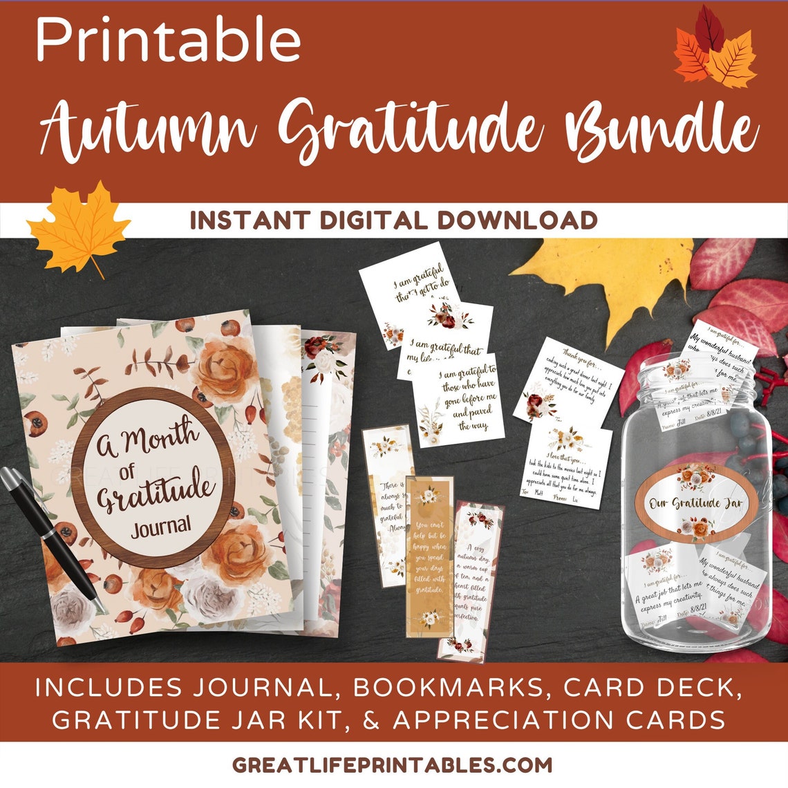 Autumn Bundle, Printable Gratitude Journal, Printable Appreciation Tags ...