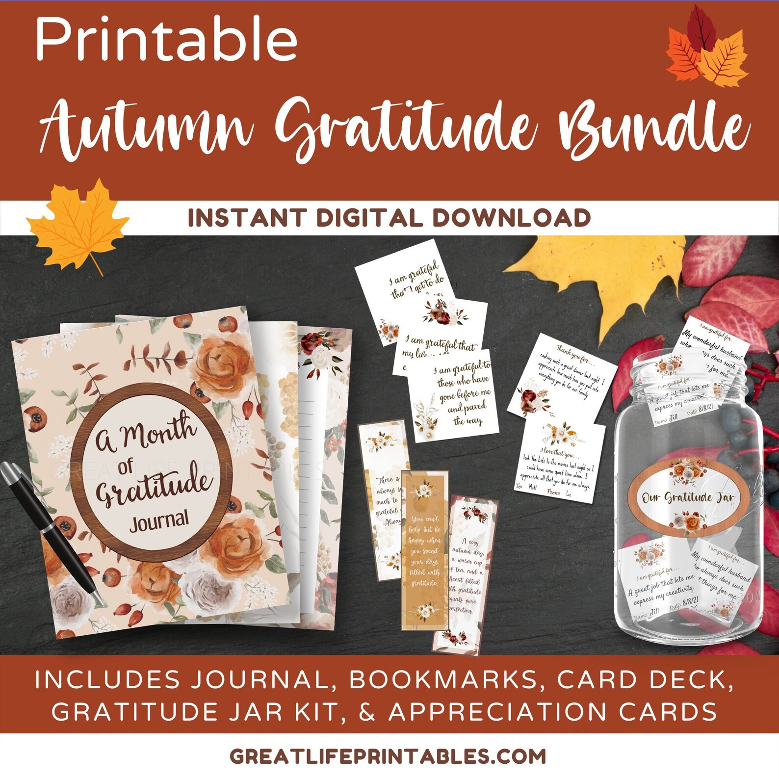Autumn Bundle, Printable Gratitude Journal, Printable Appreciation Tags ...