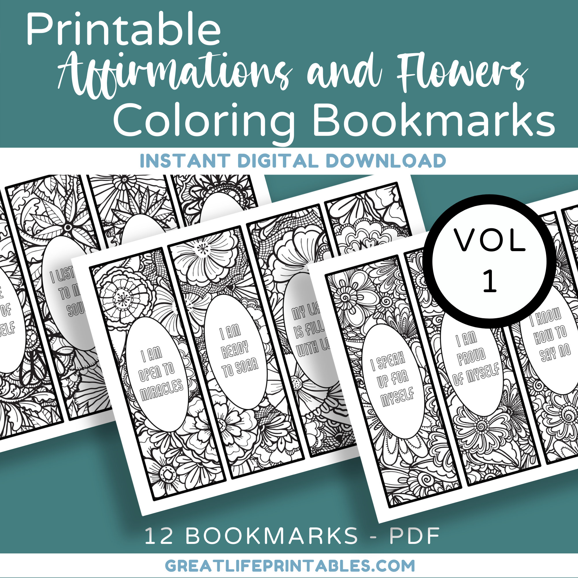 Coloring Bookmarks Printable Bookmarks Bookmark Set Floral - Etsy