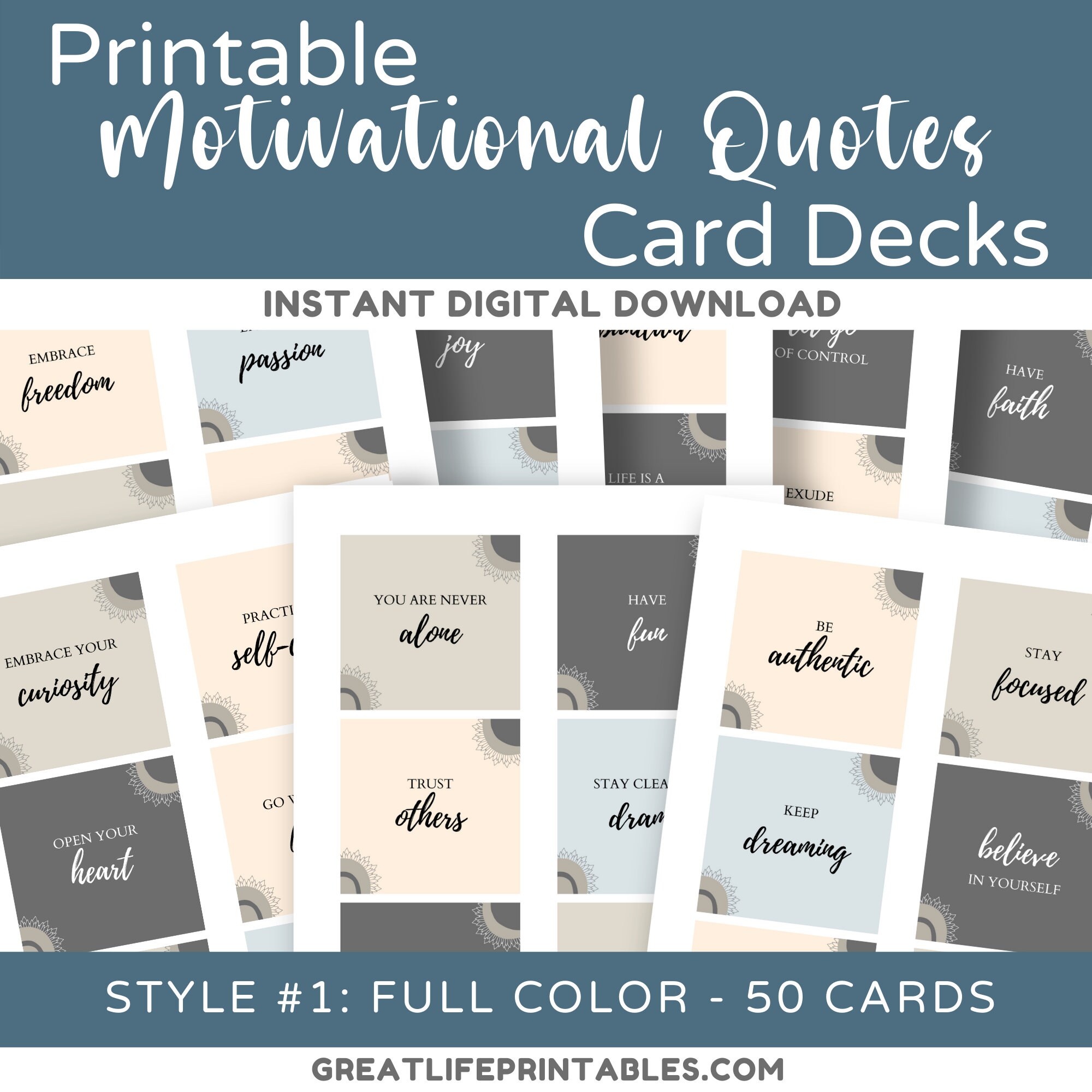 Motivational Cards, Printable Card Deck, Inspirational Quotes, Positive ...