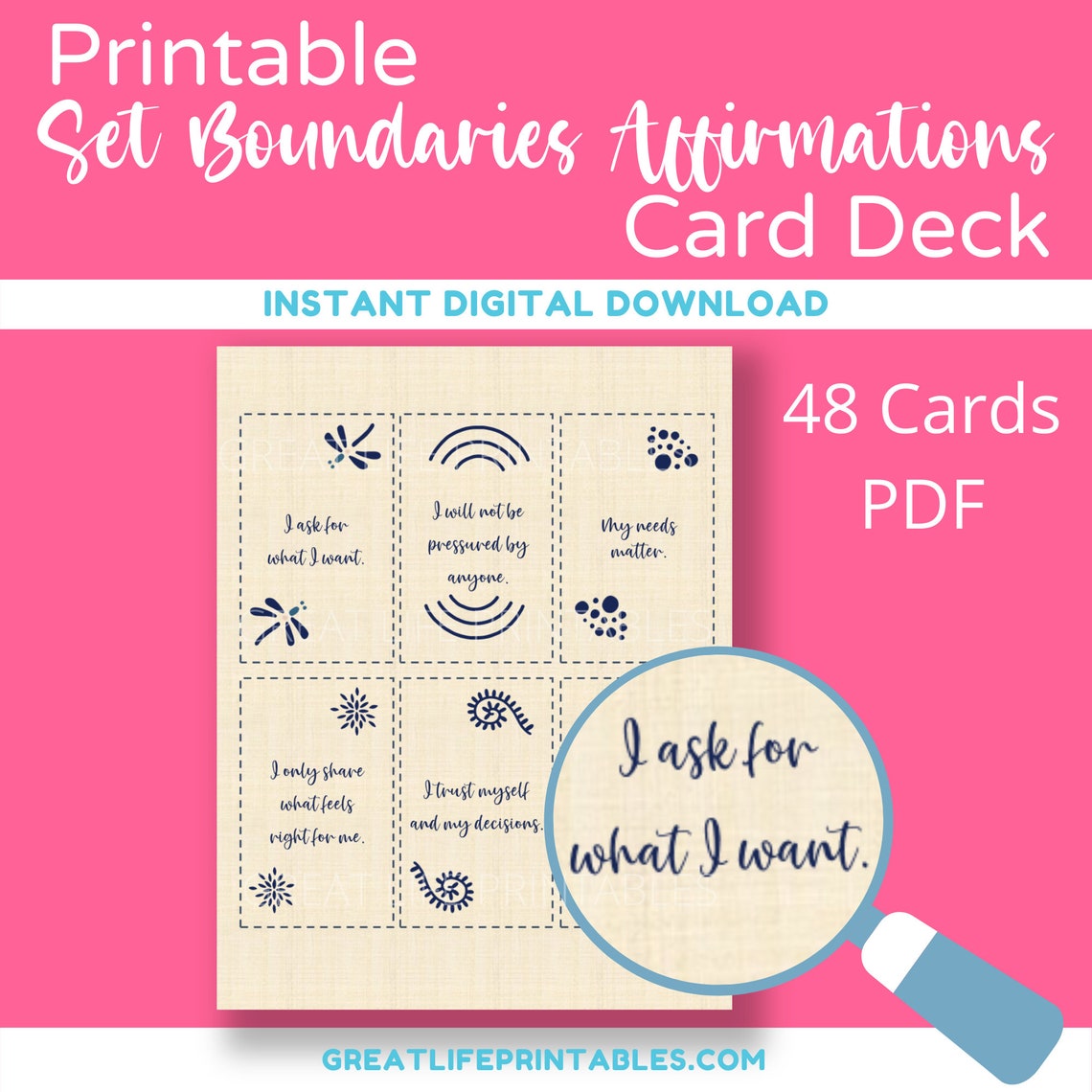 Setting Boundaries, Printable Affirmations, Affirmation Deck, Daily ...