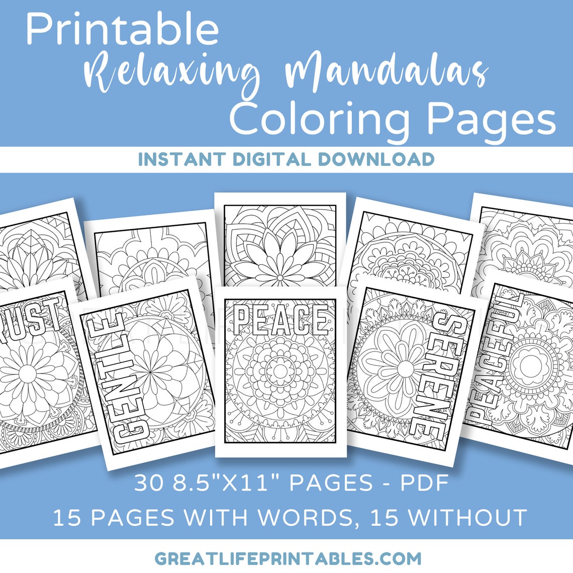 Printable Floral Mandala Coloring Pages Relaxing Coloring - Etsy