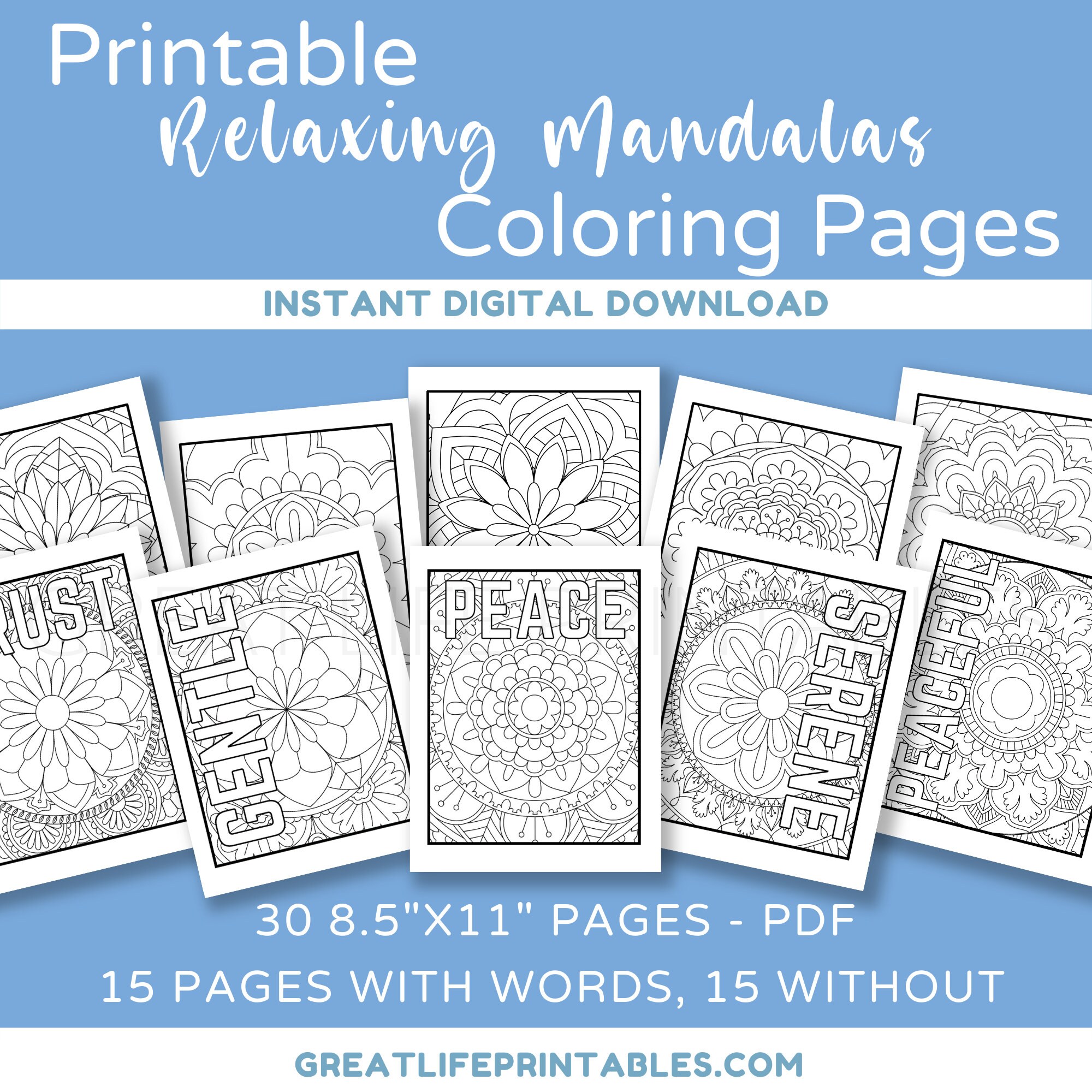 Printable Floral Mandala Coloring Pages Relaxing Coloring | Etsy