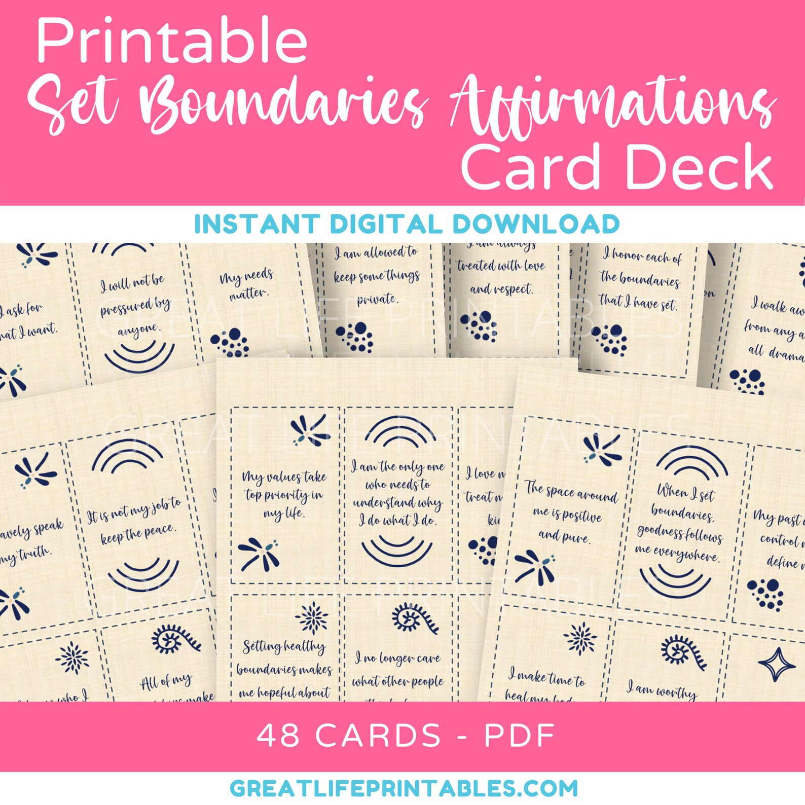 Setting Boundaries, Printable Affirmations, Affirmation Deck, Daily ...