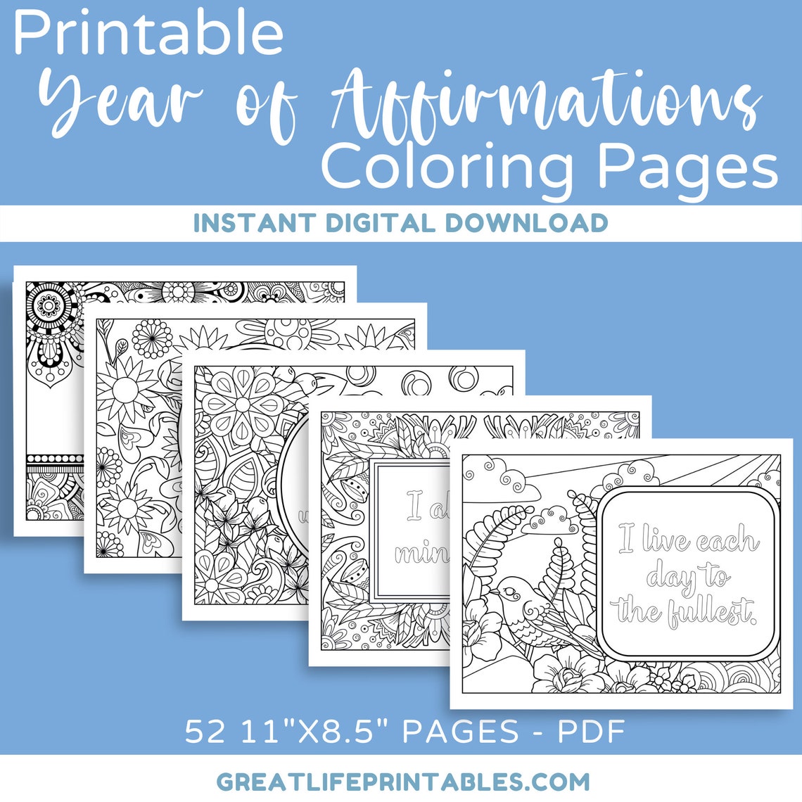 52 Printable Affirmation Coloring Pages, Motivational Coloring Pages ...