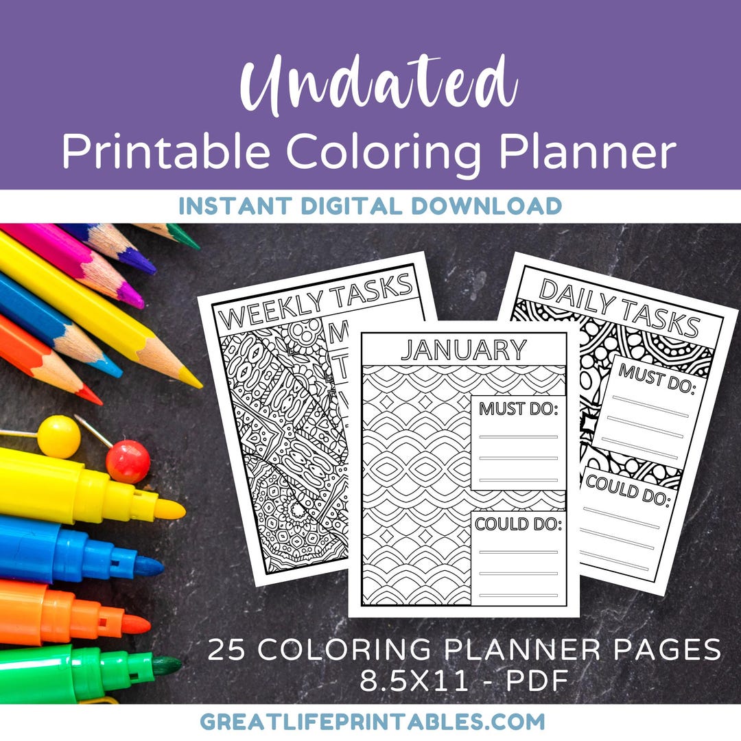 Coloring Planner, Printable Planner, Undated Planner, Monthly Planner ...