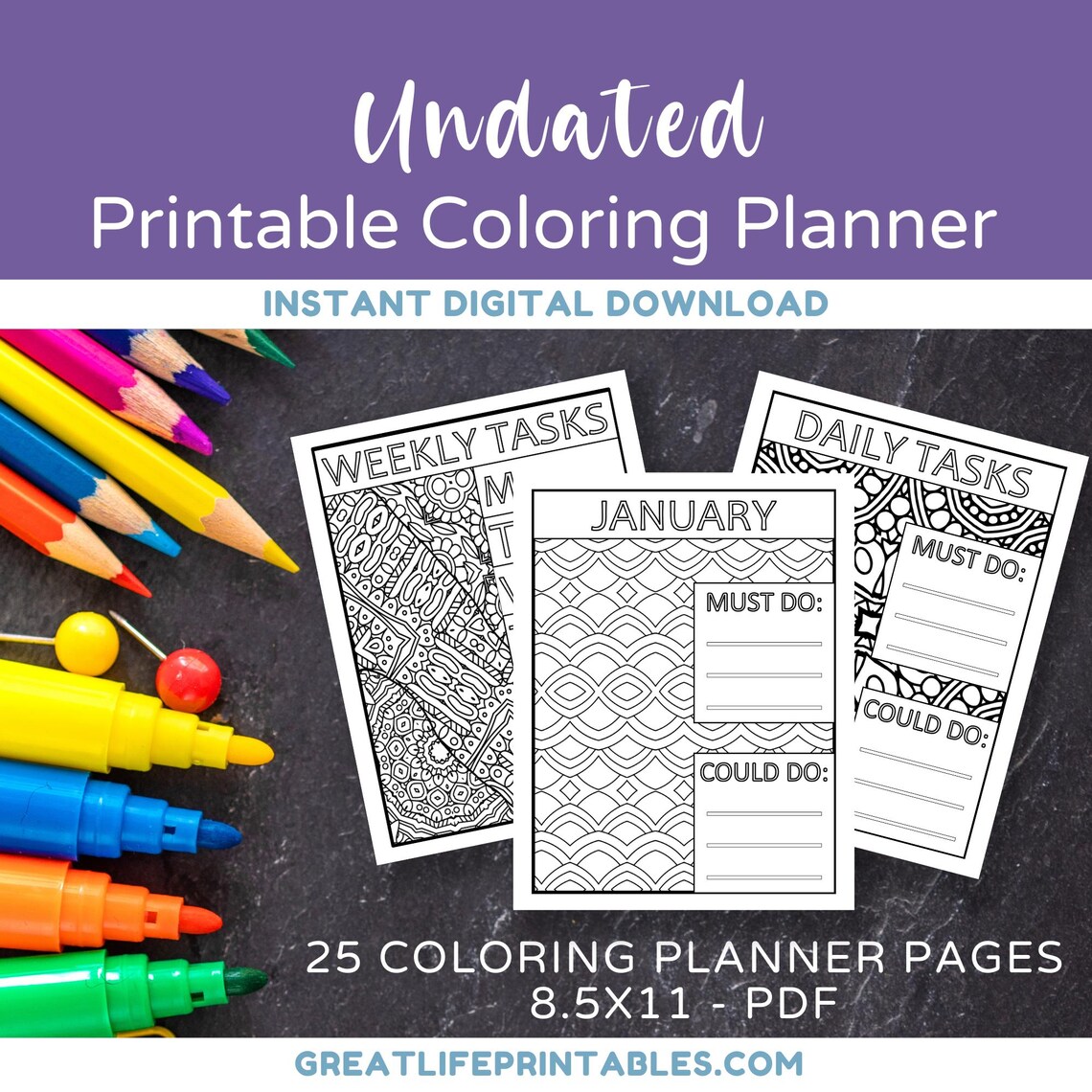 Coloring Planner, Printable Planner, Undated Planner, Monthly Planner ...
