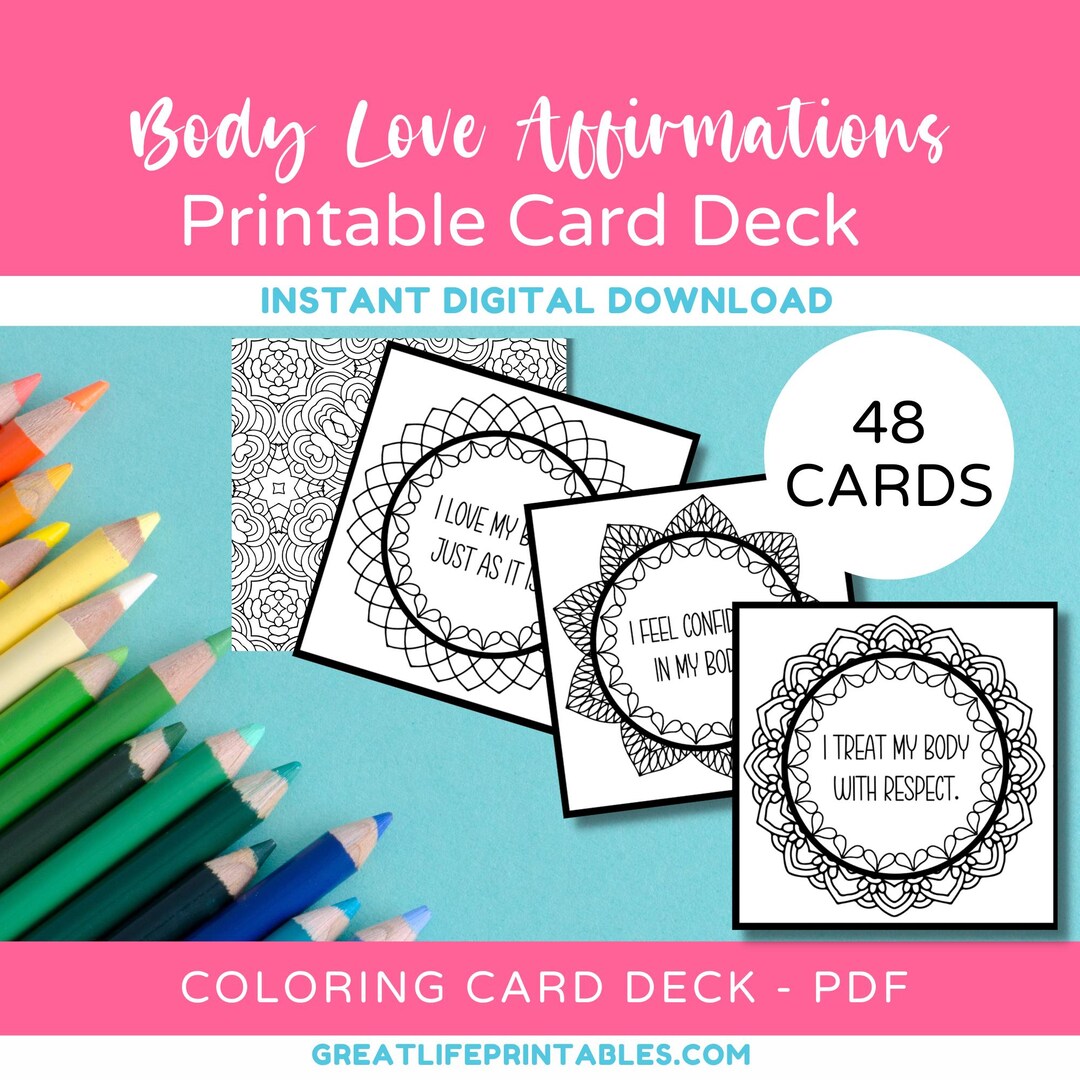 Body Love Affirmations Printable Card Deck, Body Affirmation Card, Body ...