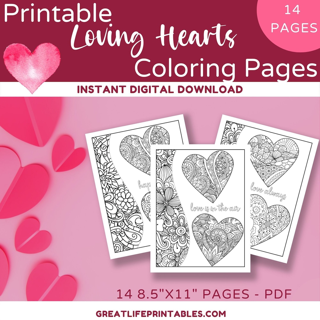 Printable Heart Coloring Pages, Valentines Day Coloring Pages, Love ...