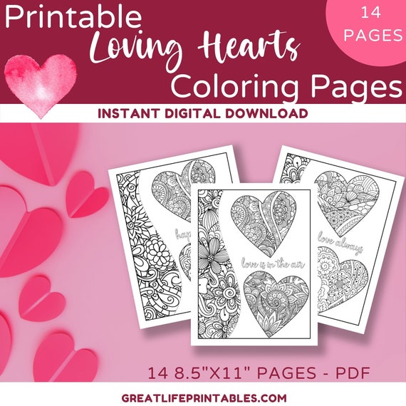Printable Heart Coloring Pages Valentines Day Coloring Pages - Etsy