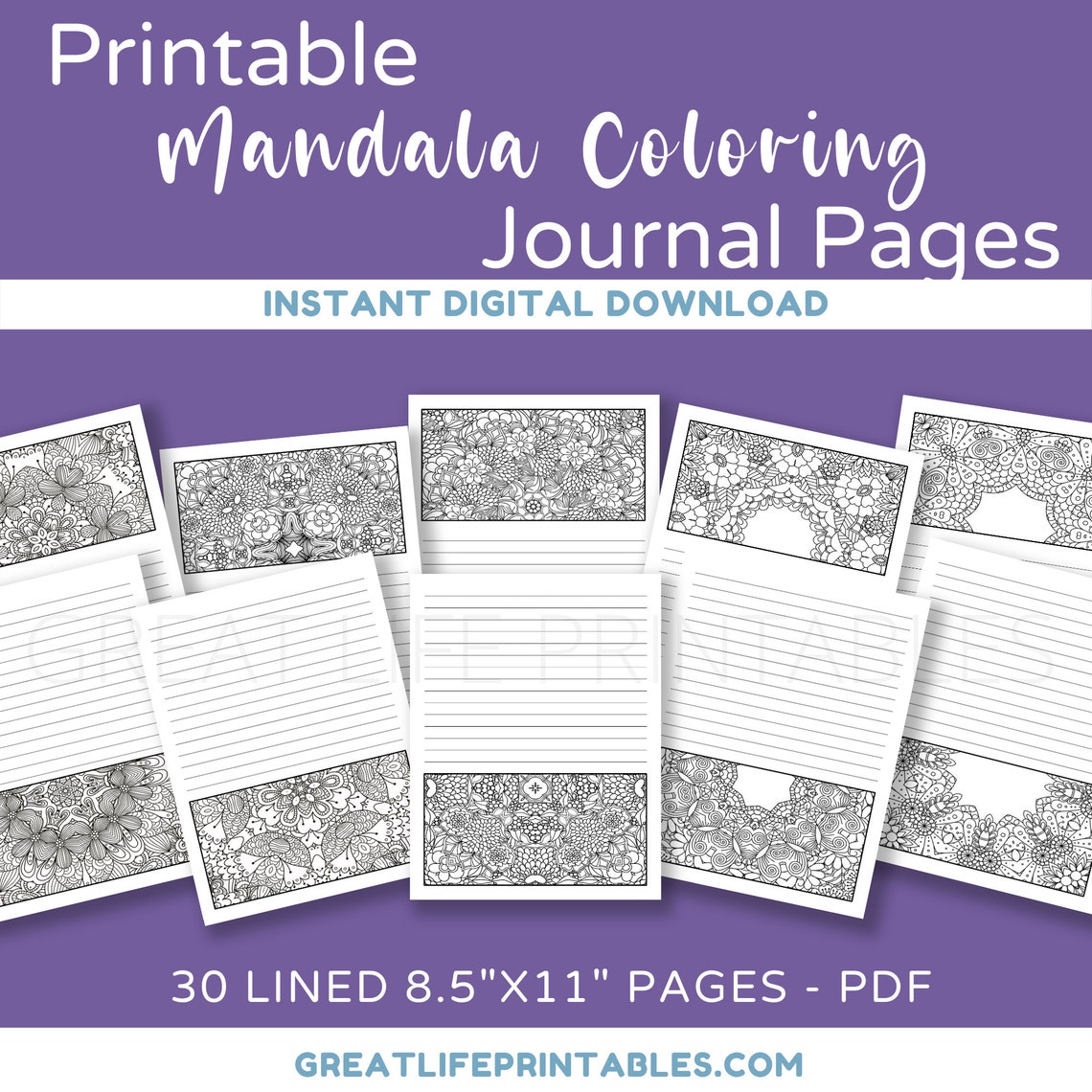 Mandala Coloring, Printable Journal, Adult Coloring, Coloring Sheets ...