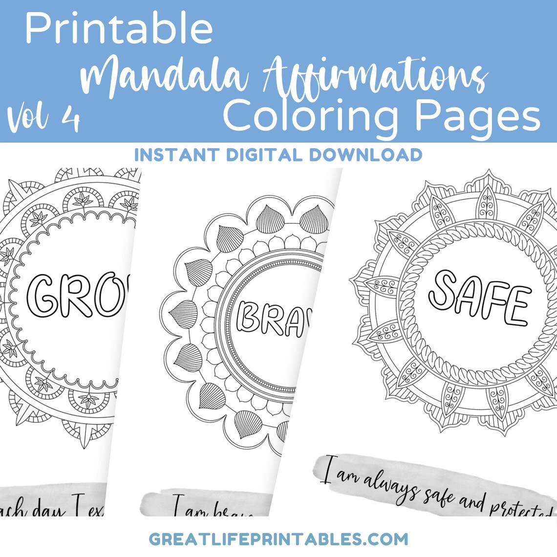 Printable Mandala Affirmations Coloring Pages Vol 4, Adult Coloring ...