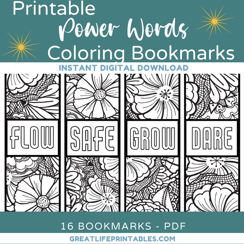 Coloring Bookmarks, Printable Bookmarks, Bookmark Set, Floral Bookmark ...