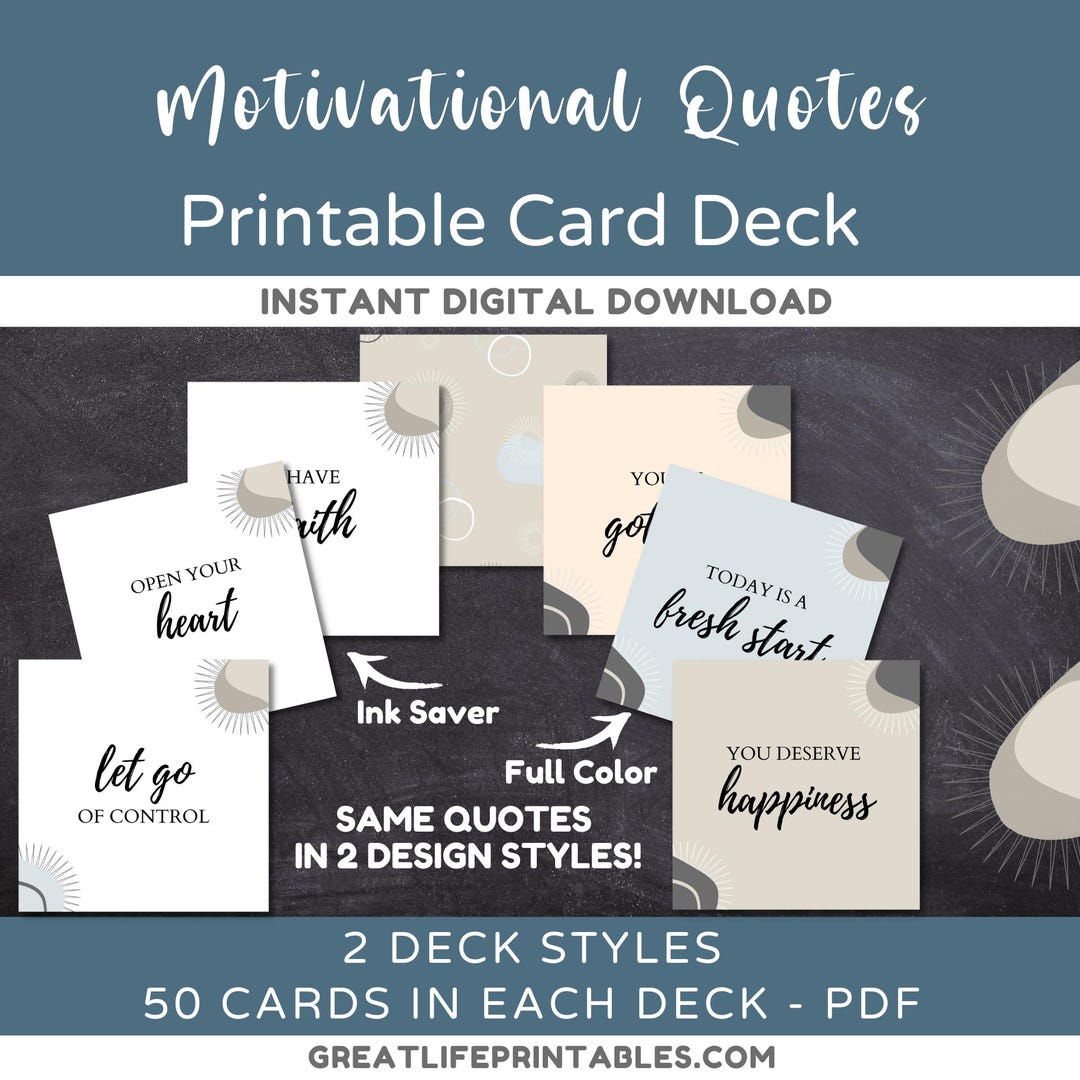 Motivational Cards, Printable Card Deck, Inspirational Quotes, Positive ...