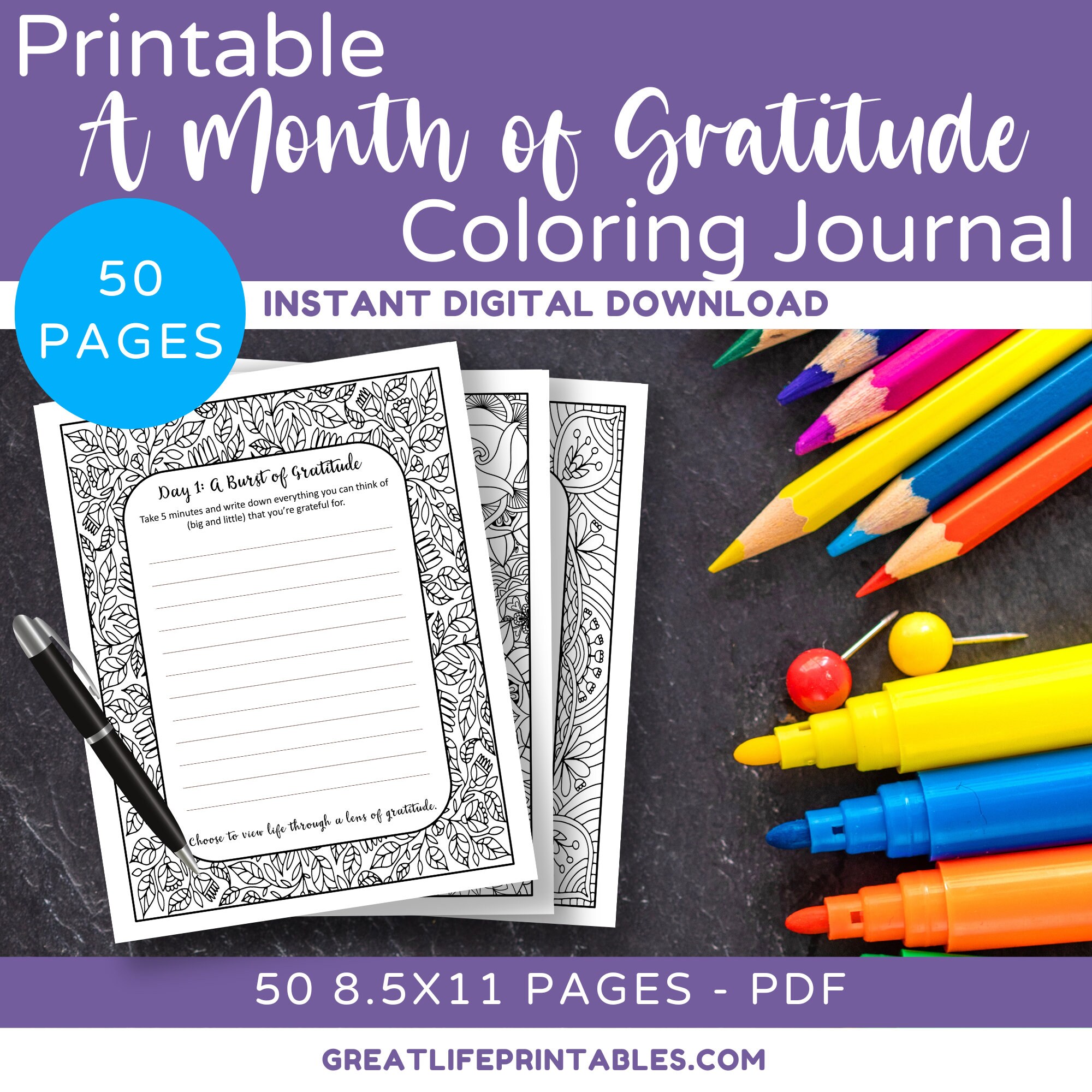 Gratitude Journal, Printable Journal, Coloring Journal, Adult Coloring ...