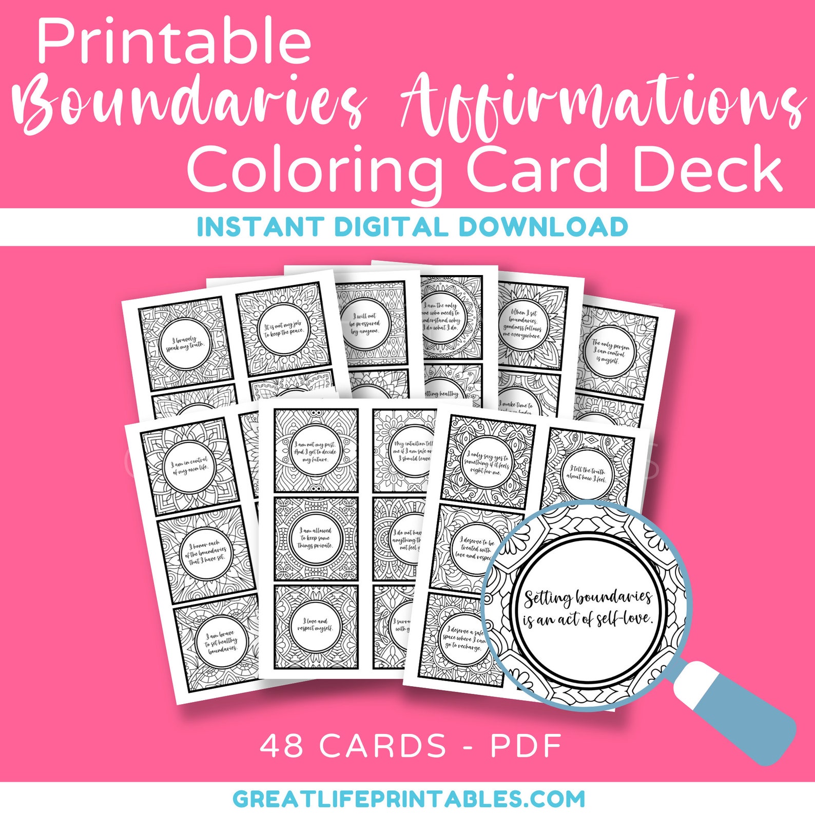 Set Boundaries Printable Affirmations Card Deck, Printable Affirmation ...