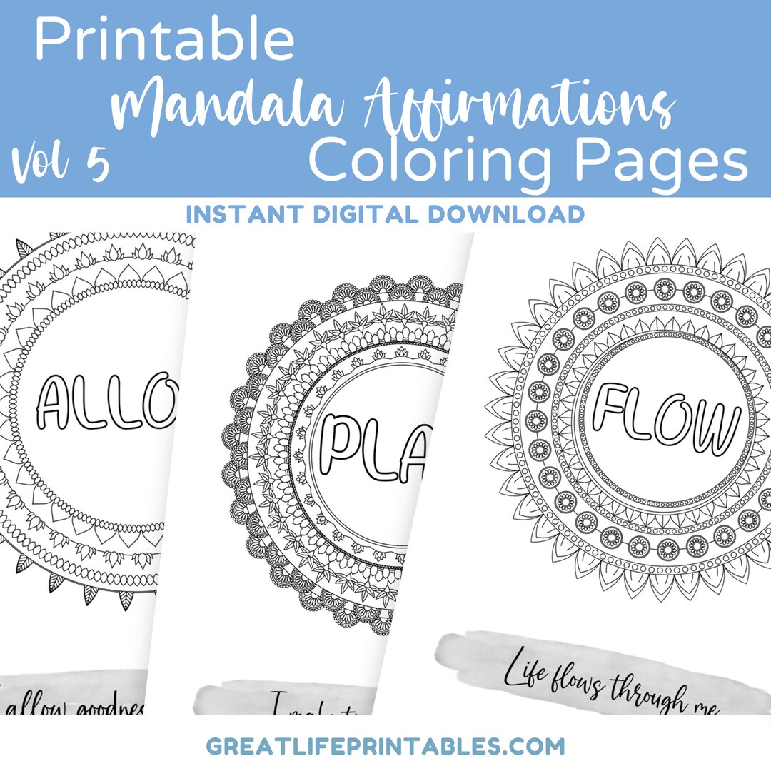 Printable Mandala Affirmations Coloring Pages Vol 5, Adult Coloring ...