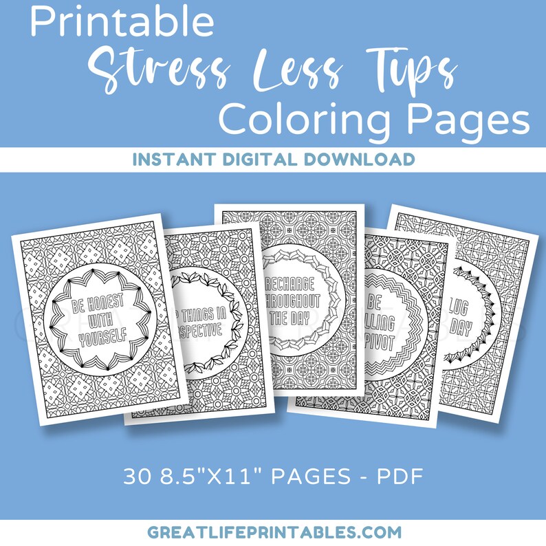 Stress Less Tips Printable Coloring Pages, Relaxing Coloring Pages ...