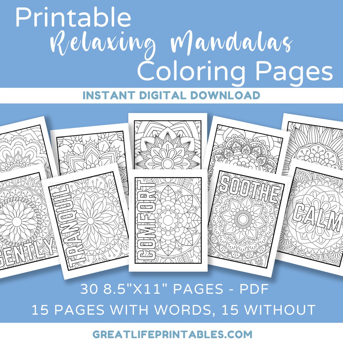 Printable Floral Mandala Coloring Pages Relaxing Coloring - Etsy