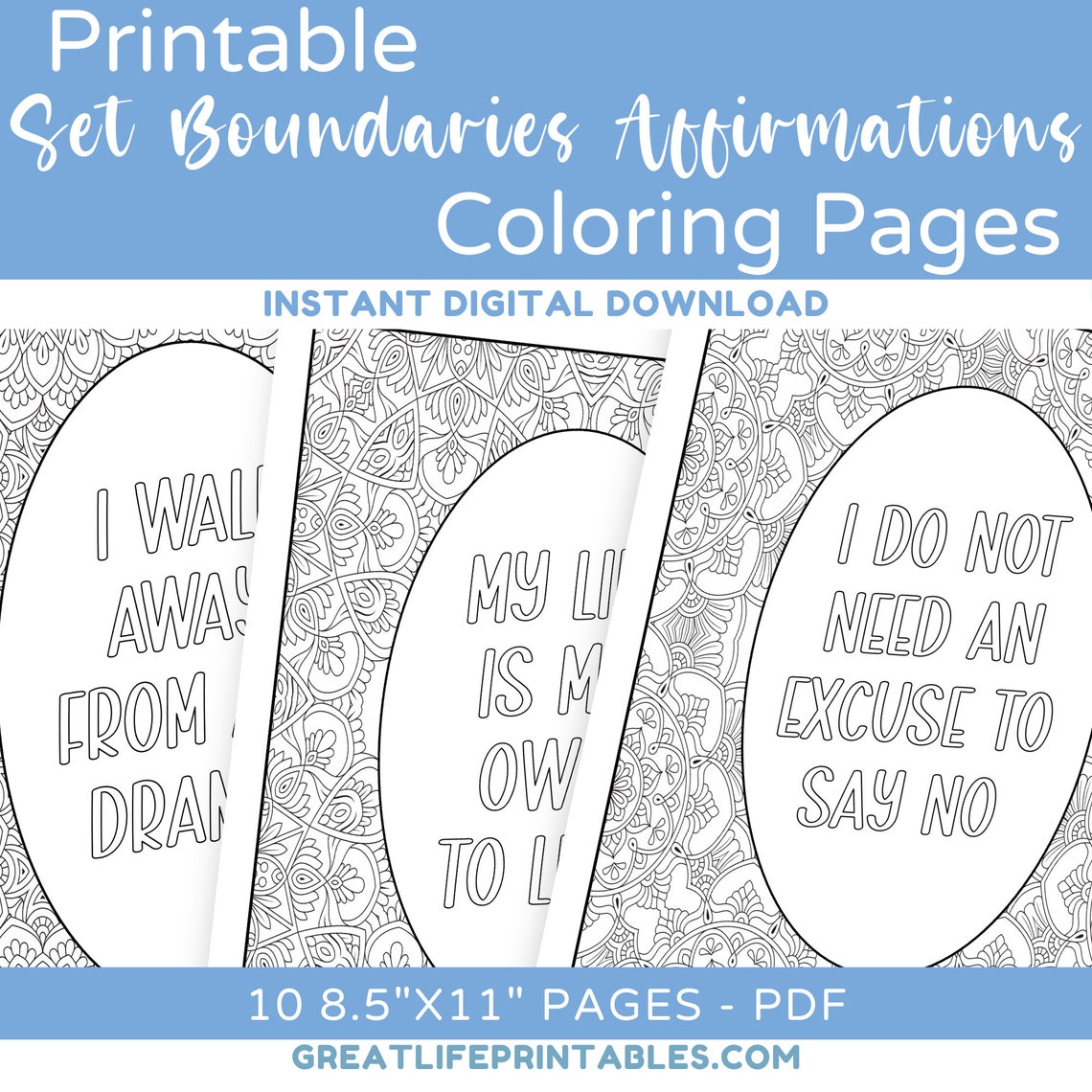 Set Boundaries Coloring Pages, Affirmation Coloring Pages, Printable ...