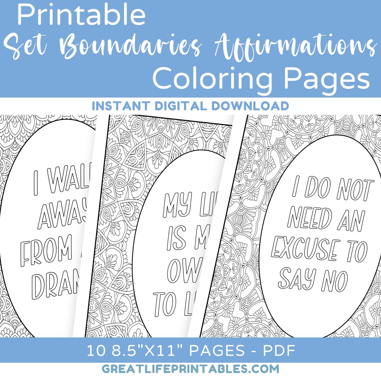 Set Boundaries Coloring Pages, Affirmation Coloring Pages, Printable ...