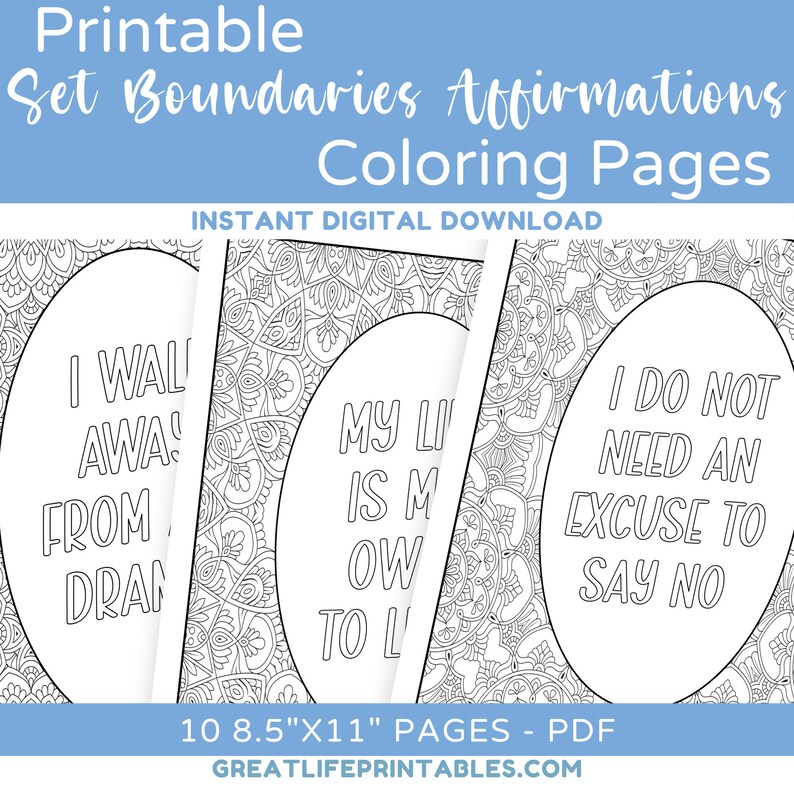 Set Boundaries Coloring Pages, Affirmation Coloring Pages, Printable ...