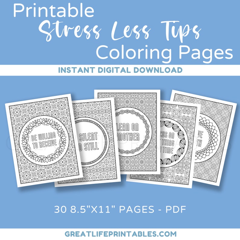Stress Less Tips Printable Coloring Pages, Relaxing Coloring Pages ...