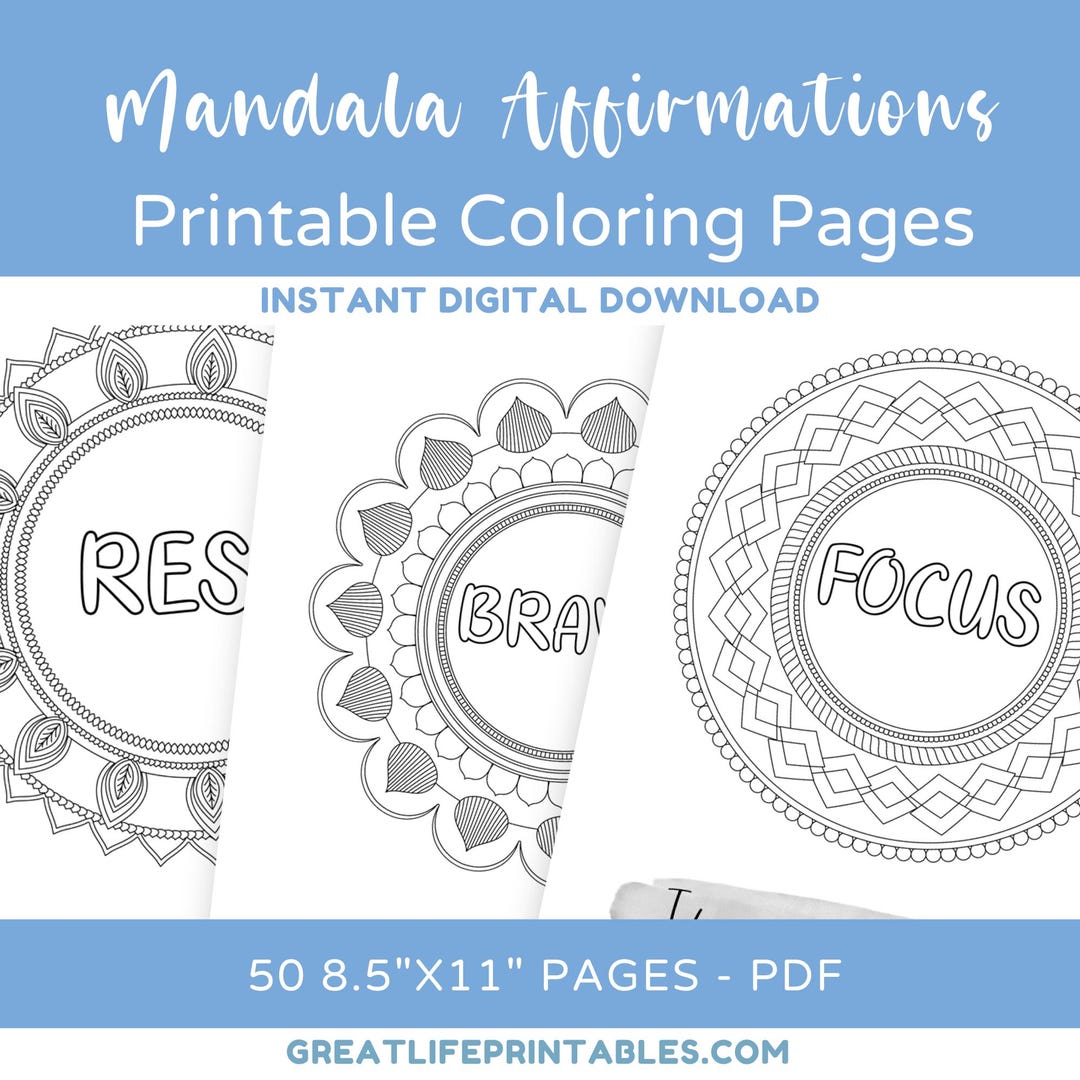 Printable Mandala Affirmations Coloring Pages Bundle, Adult Coloring ...