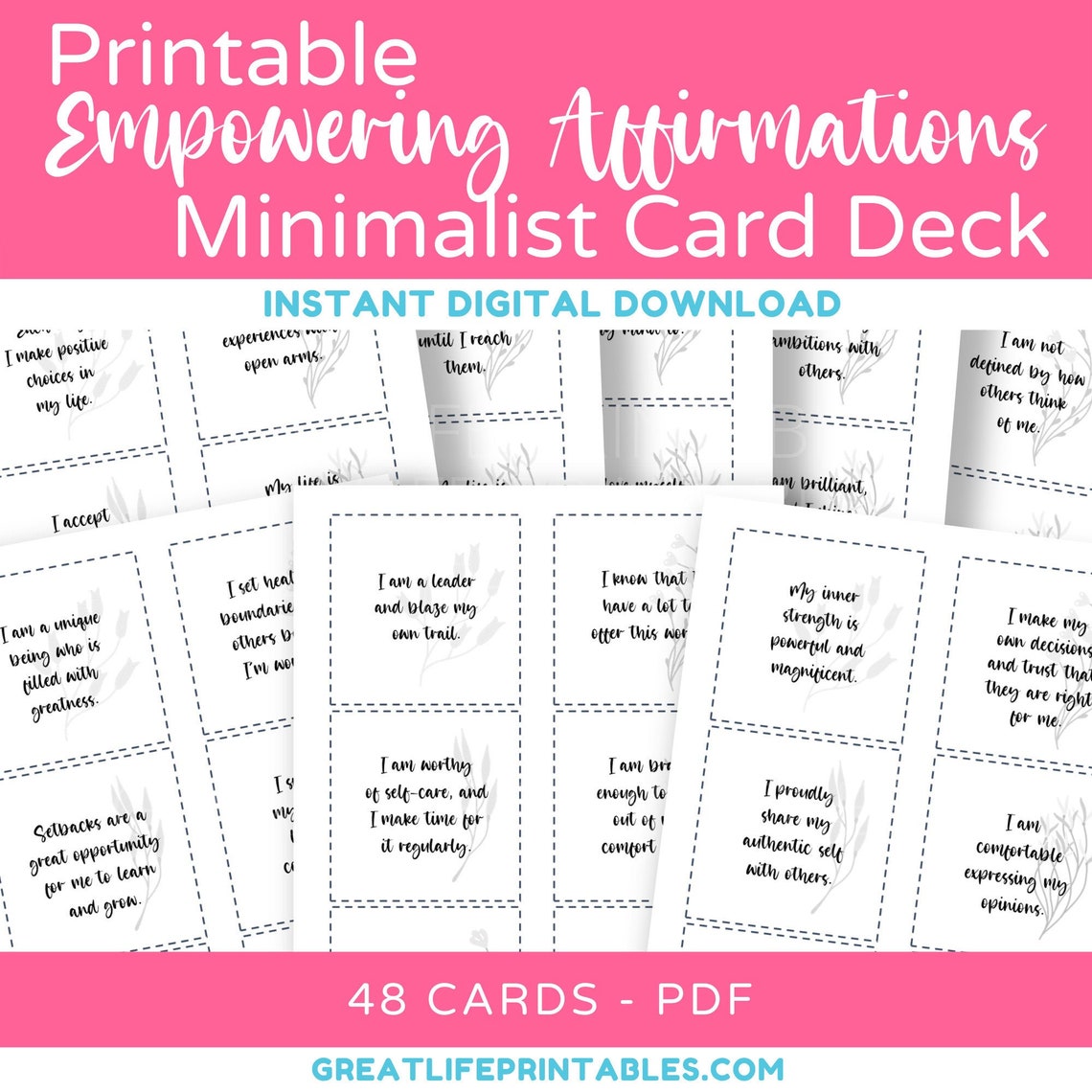 Printable Empowering Affirmation Cards, Minimalist Card Deck ...