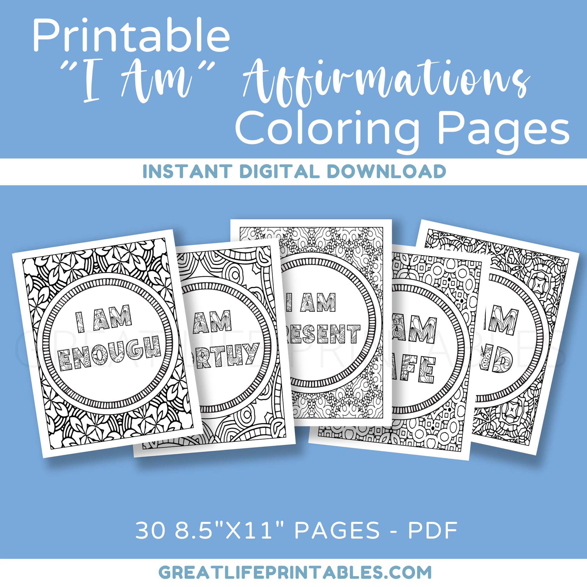 Printable Affirmations Coloring Pages, Digital Coloring Pages, Adult ...