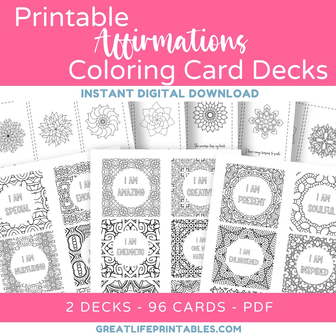 Printable Affirmations Card Decks, Mandala Affirmation Card Deck ...