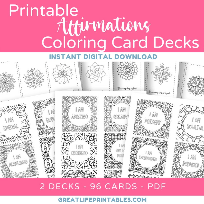 Printable Affirmations Card Decks, Mandala Affirmation Card Deck ...