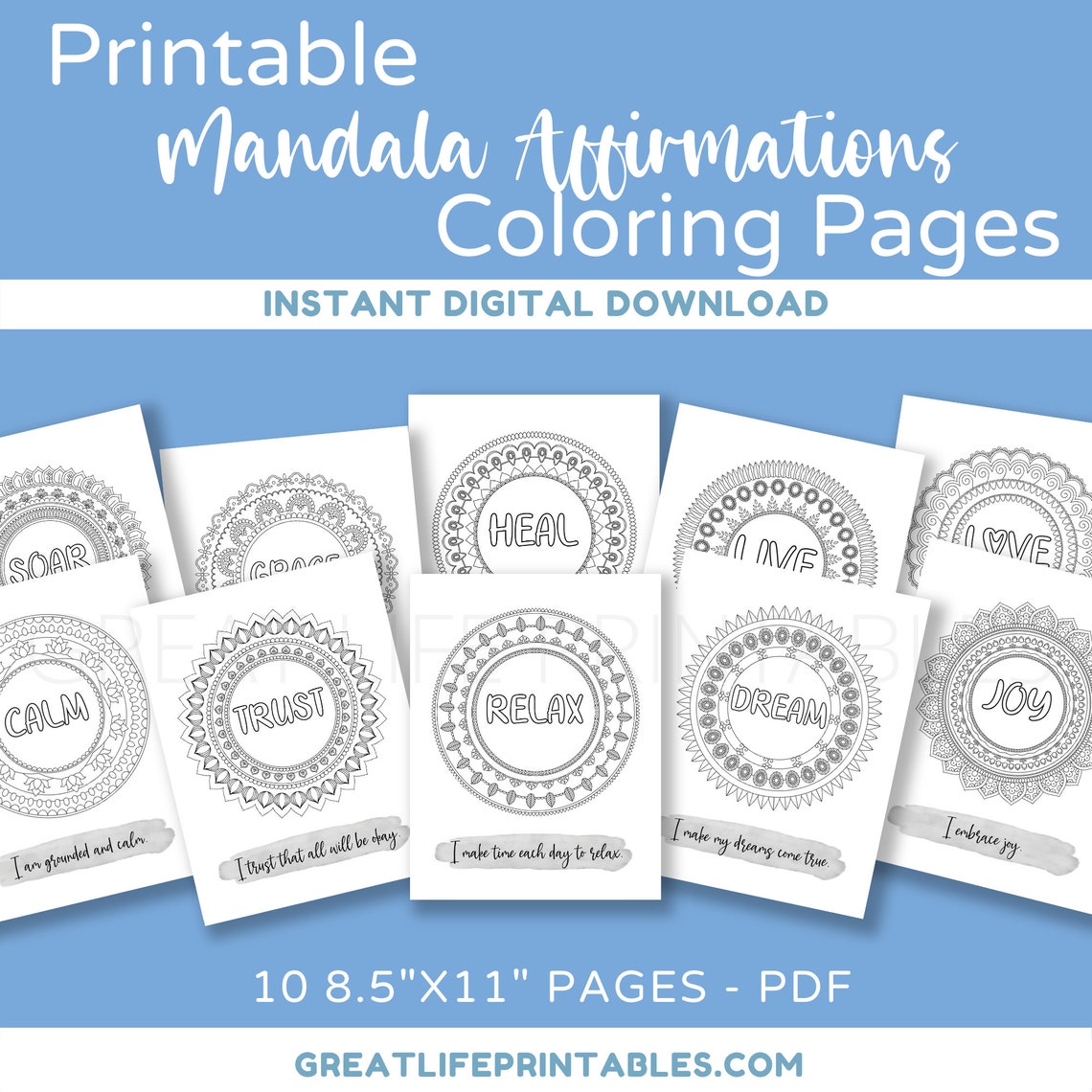 Printable Mandala Affirmations Coloring Pages Vol 1, Adult Coloring ...