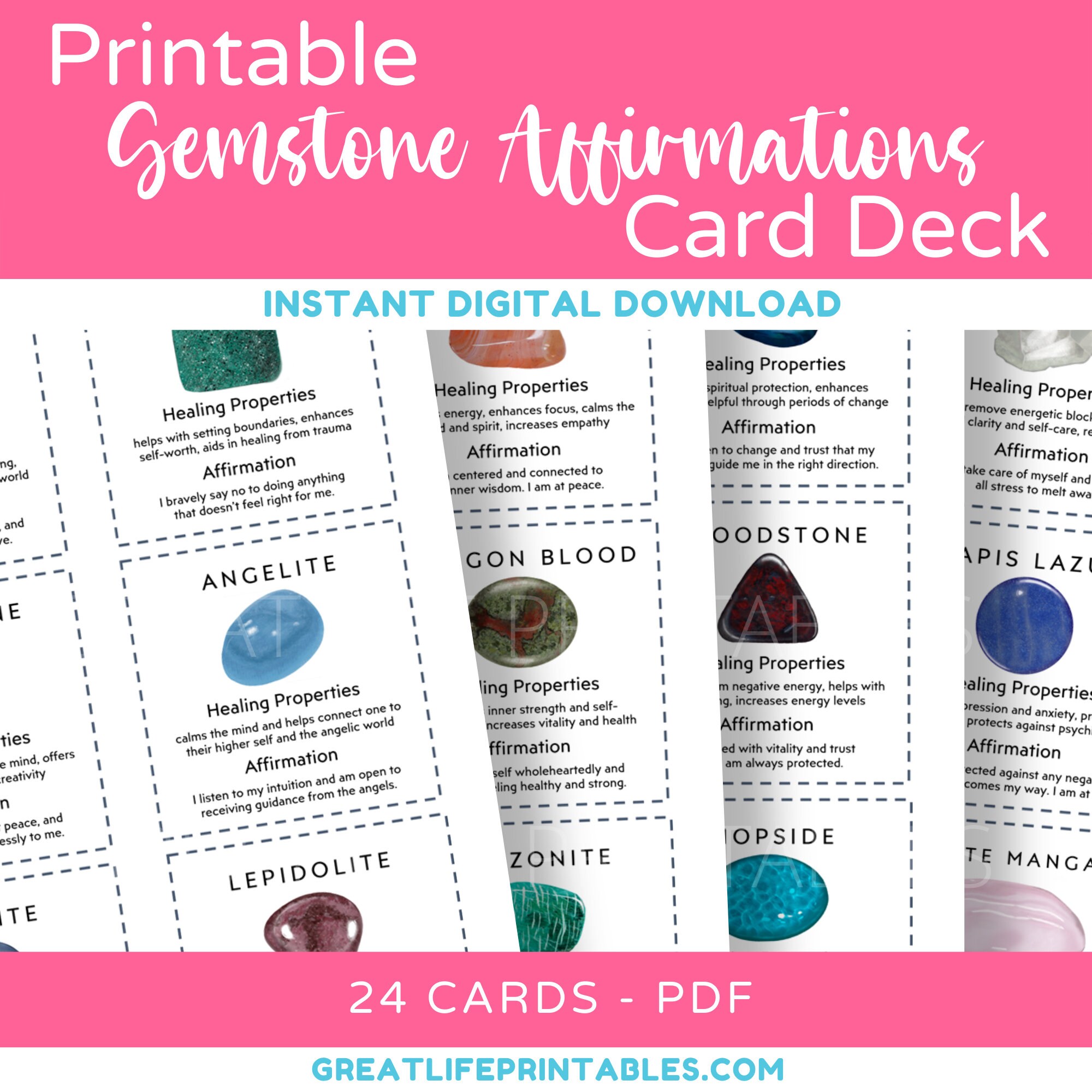 Printable Gemstone Cards, Printable Crystal Card Deck, Crystal ...