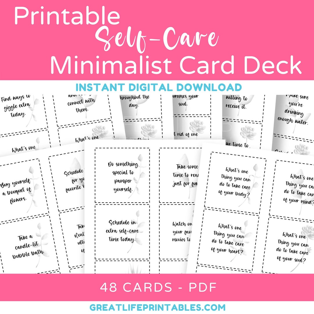Printable Self Care Card Deck, Self Care Tips, Minimalist Card Deck ...