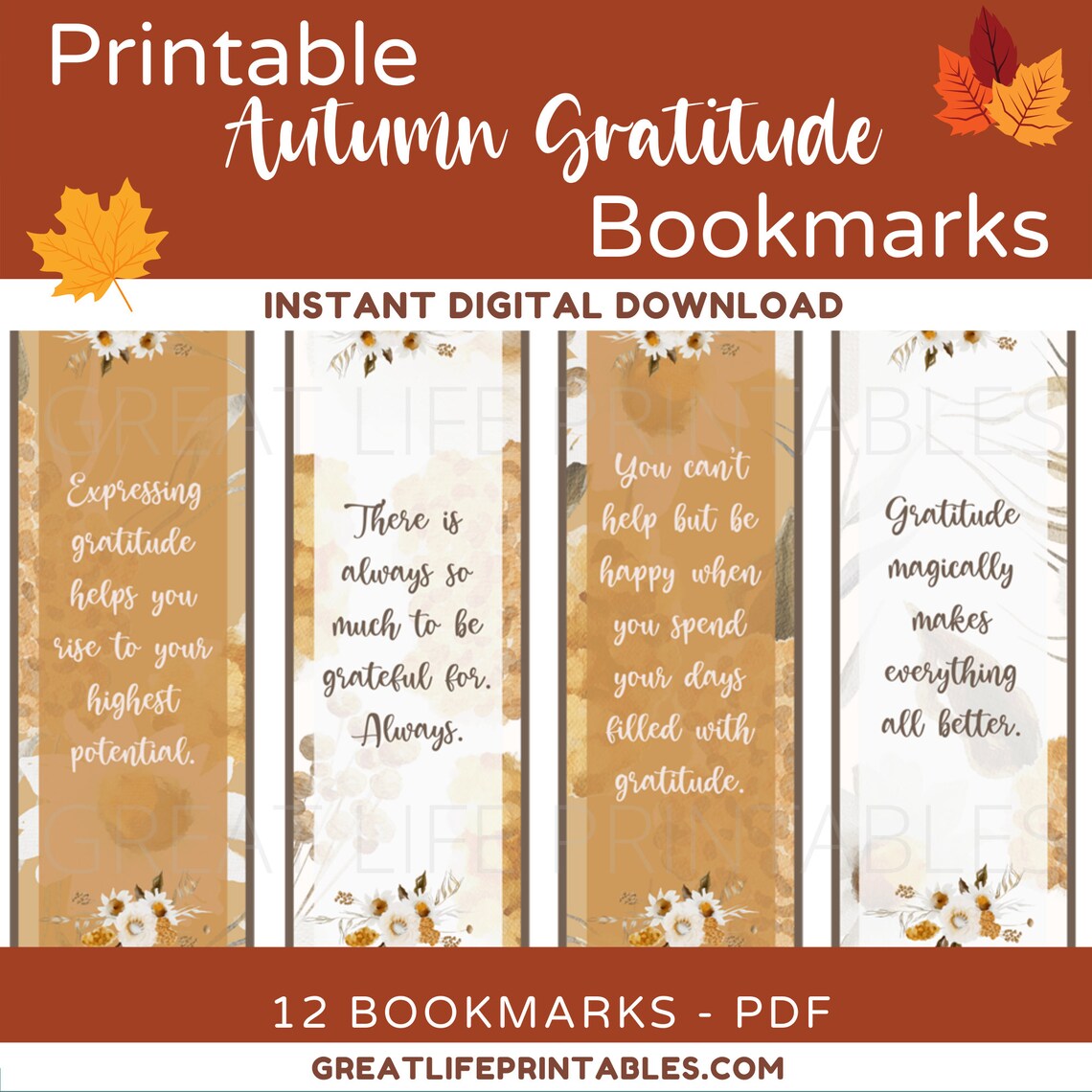 Printable Bookmarks, Autumn Bookmark, Bookmark Set, Thanksgiving ...