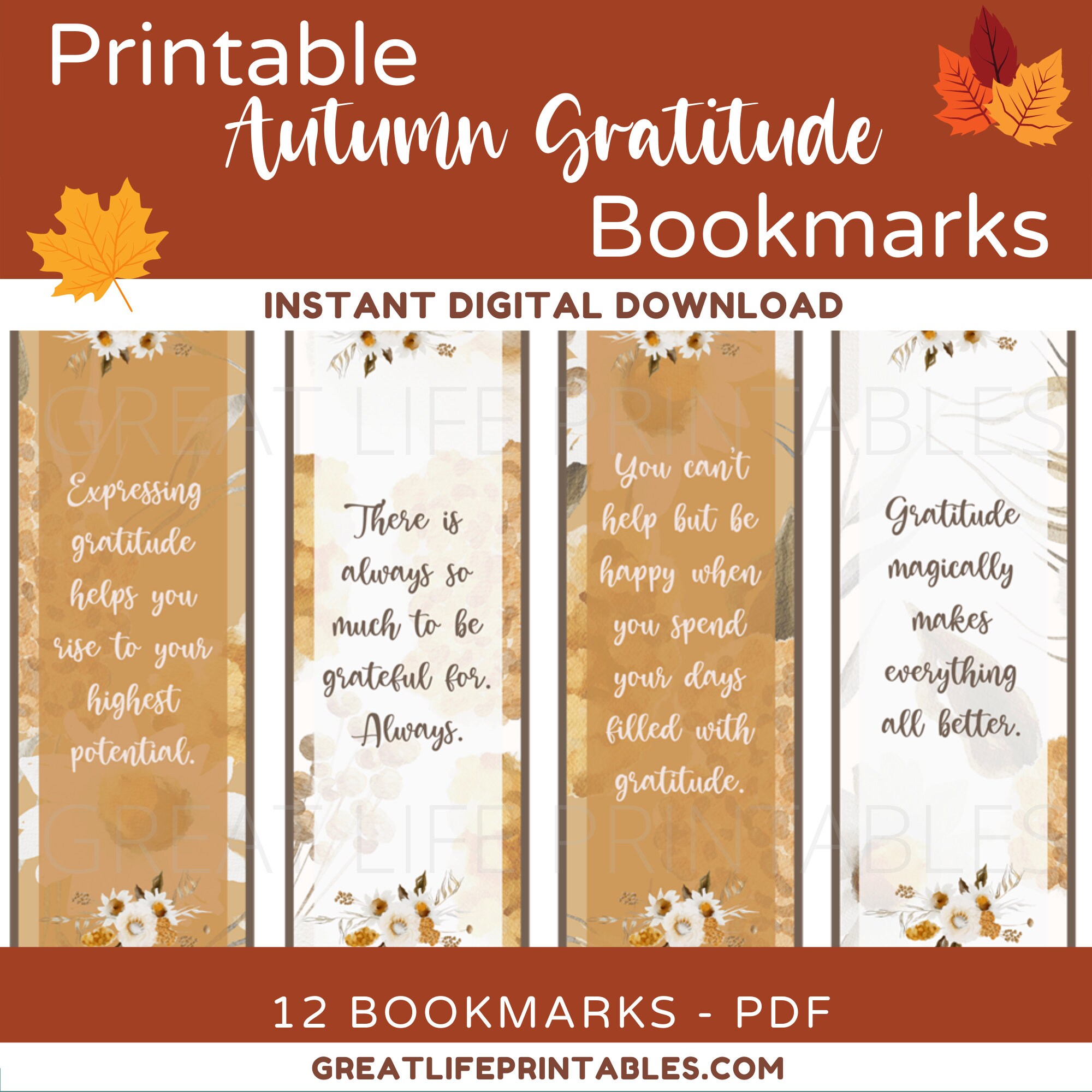 Printable Bookmarks, Autumn Bookmark, Bookmark Set, Thanksgiving ...