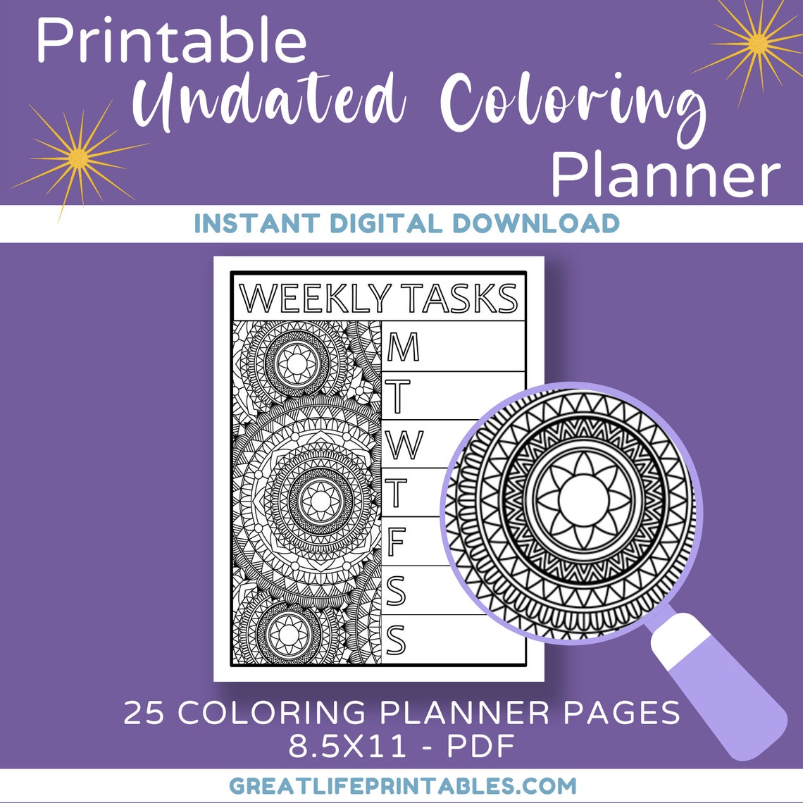 Coloring Planner, Printable Planner, Undated Planner, Monthly Planner ...