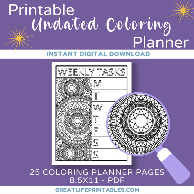 Coloring Planner, Printable Planner, Undated Planner, Monthly Planner ...