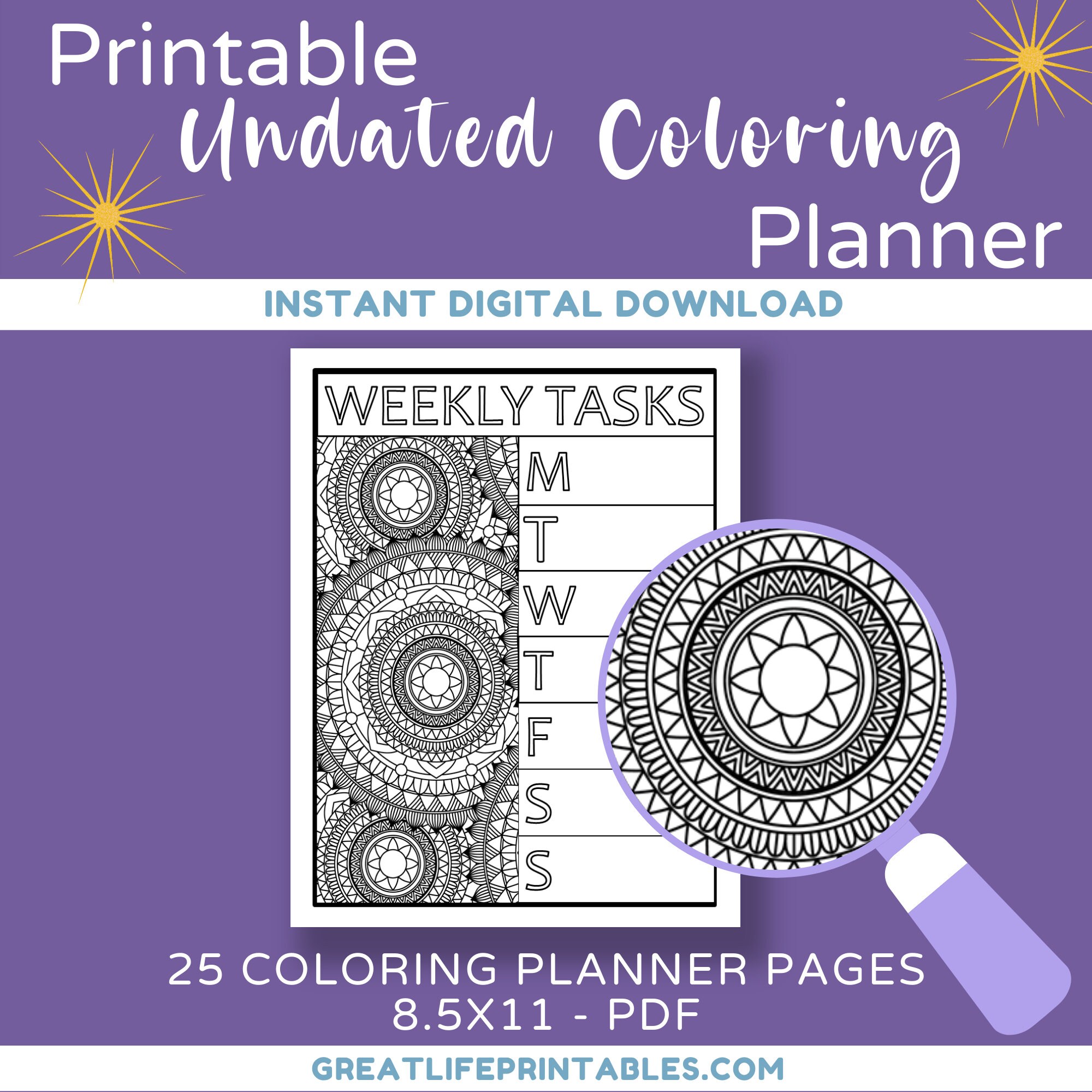Coloring Planner, Printable Planner, Undated Planner, Monthly Planner ...