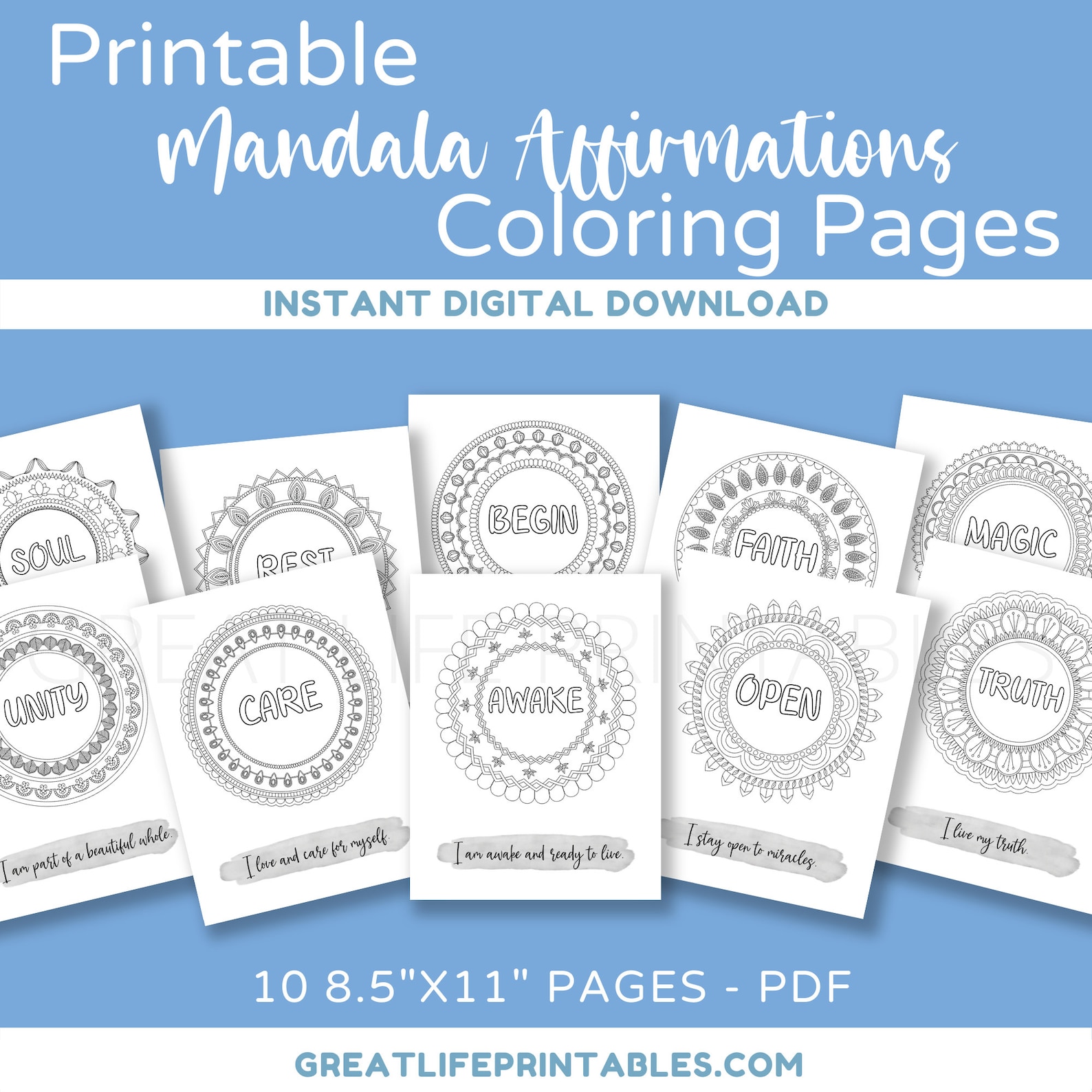 Printable Mandala Affirmations Coloring Pages Vol 4, Adult Coloring ...
