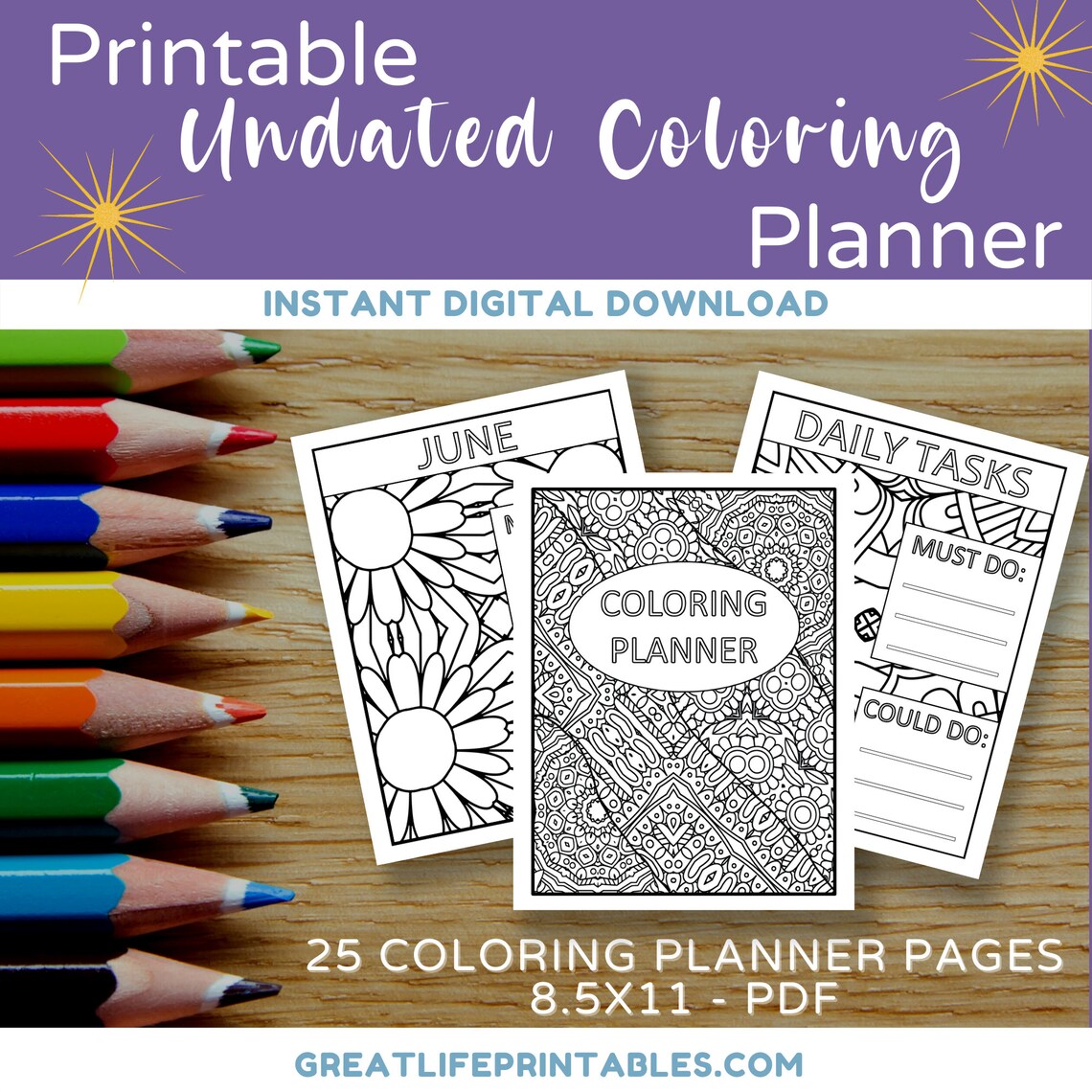 Coloring Planner, Printable Planner, Undated Planner, Monthly Planner ...