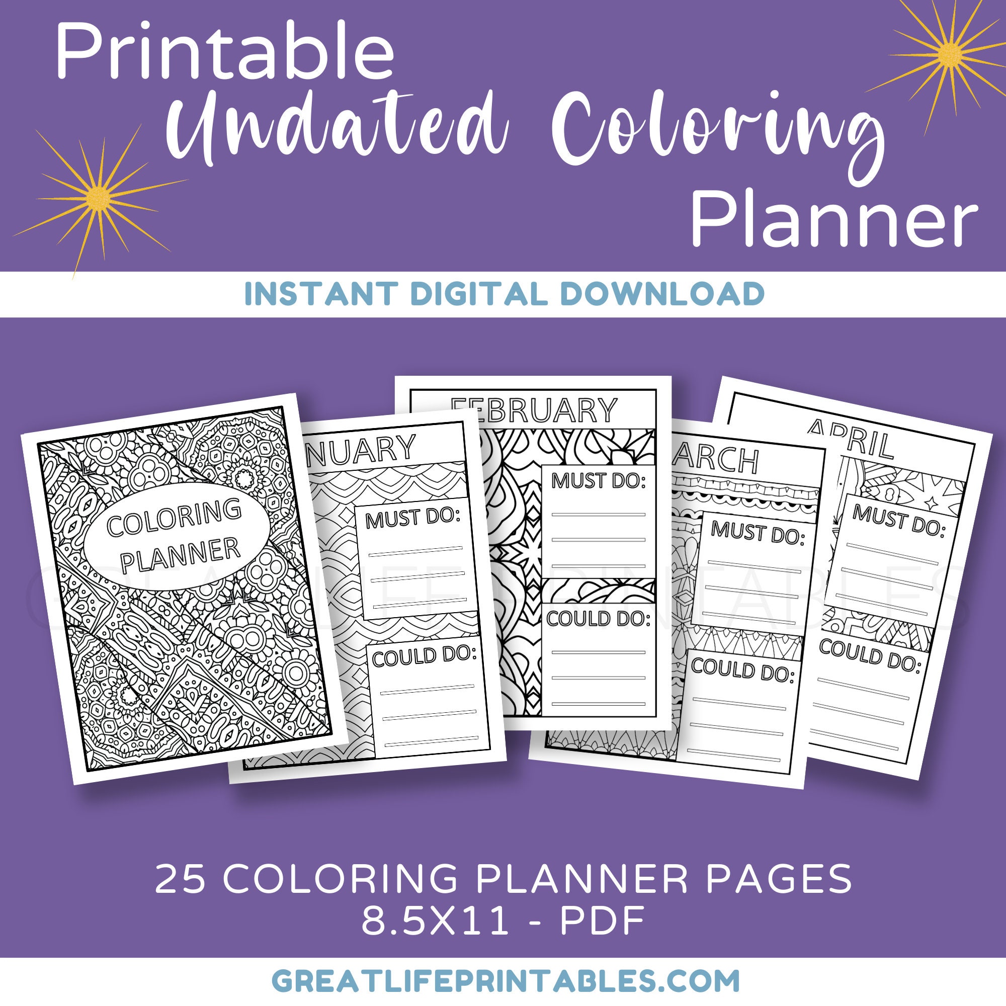 Coloring Planner, Printable Planner, Undated Planner, Monthly Planner ...