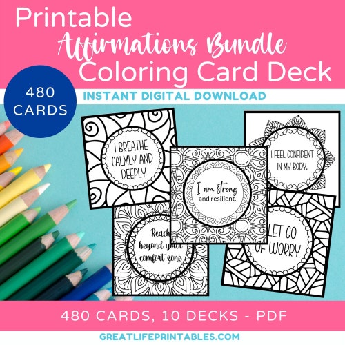 Affirmation Bundle Printable Affirmation Coloring Card Deck - Etsy