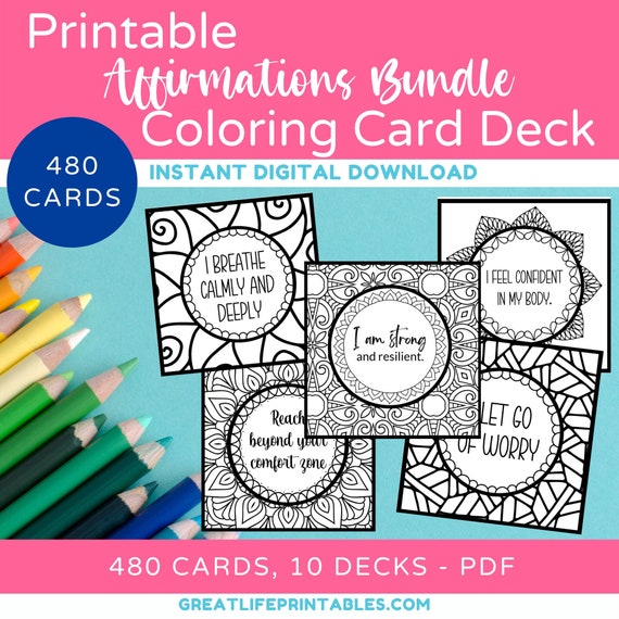 Affirmation Bundle Printable Affirmation Coloring Card Deck - Etsy