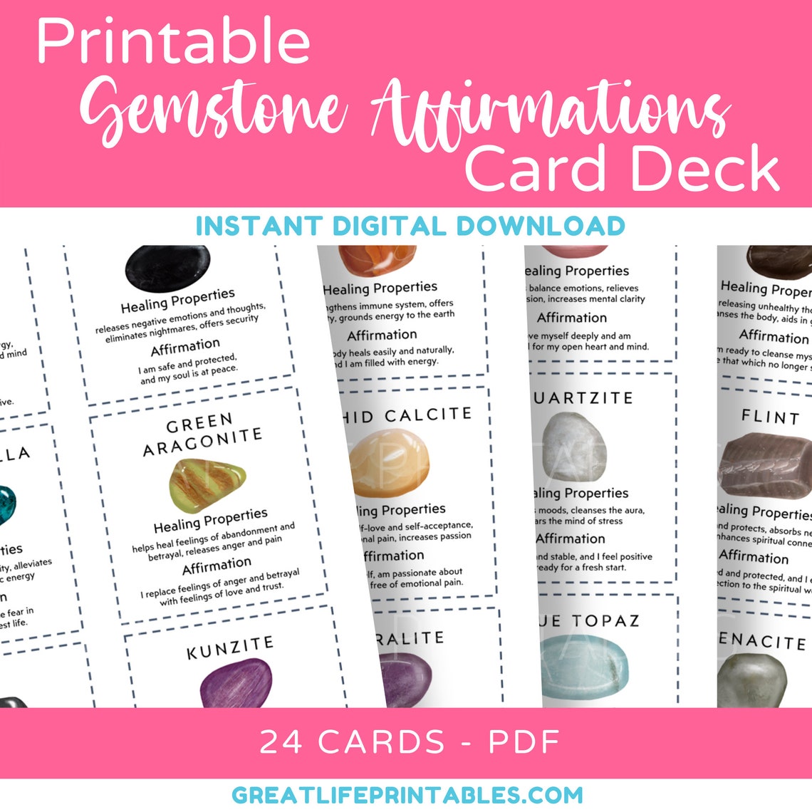 Printable Gemstone Cards Printable Crystal Card Deck Crystal - Etsy