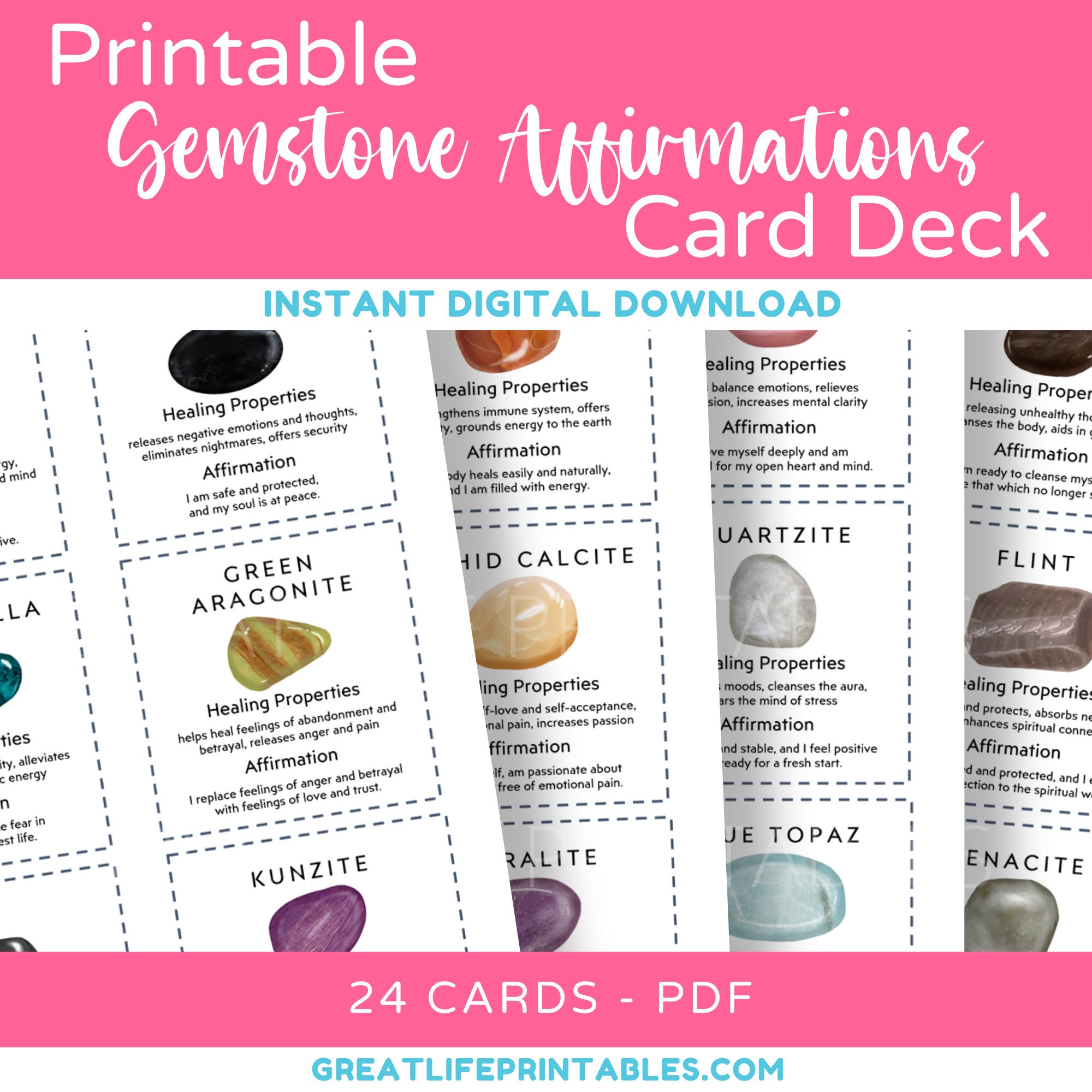 Printable Gemstone Cards, Printable Crystal Card Deck, Crystal ...