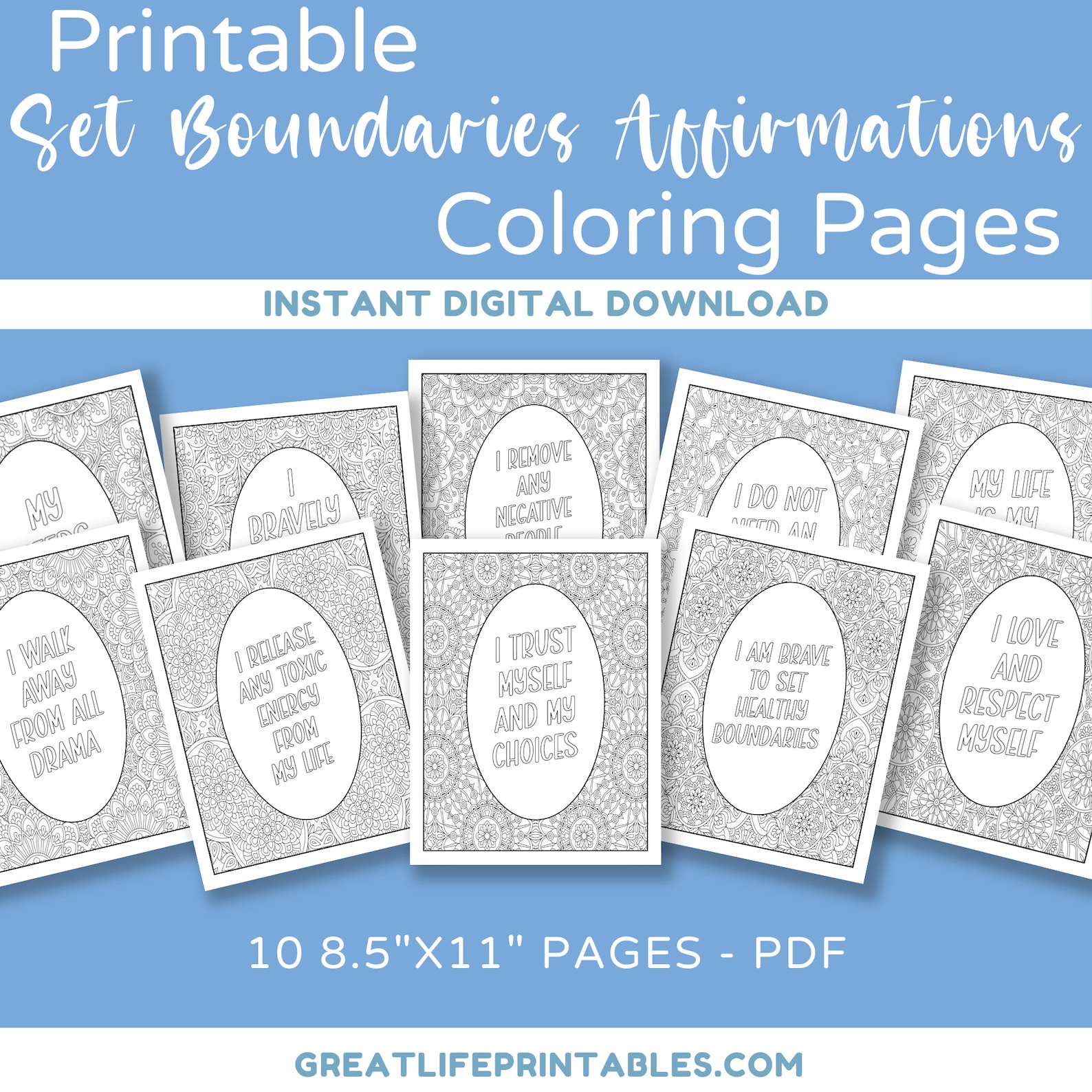 Set Boundaries Coloring Pages, Affirmation Coloring Pages, Printable ...